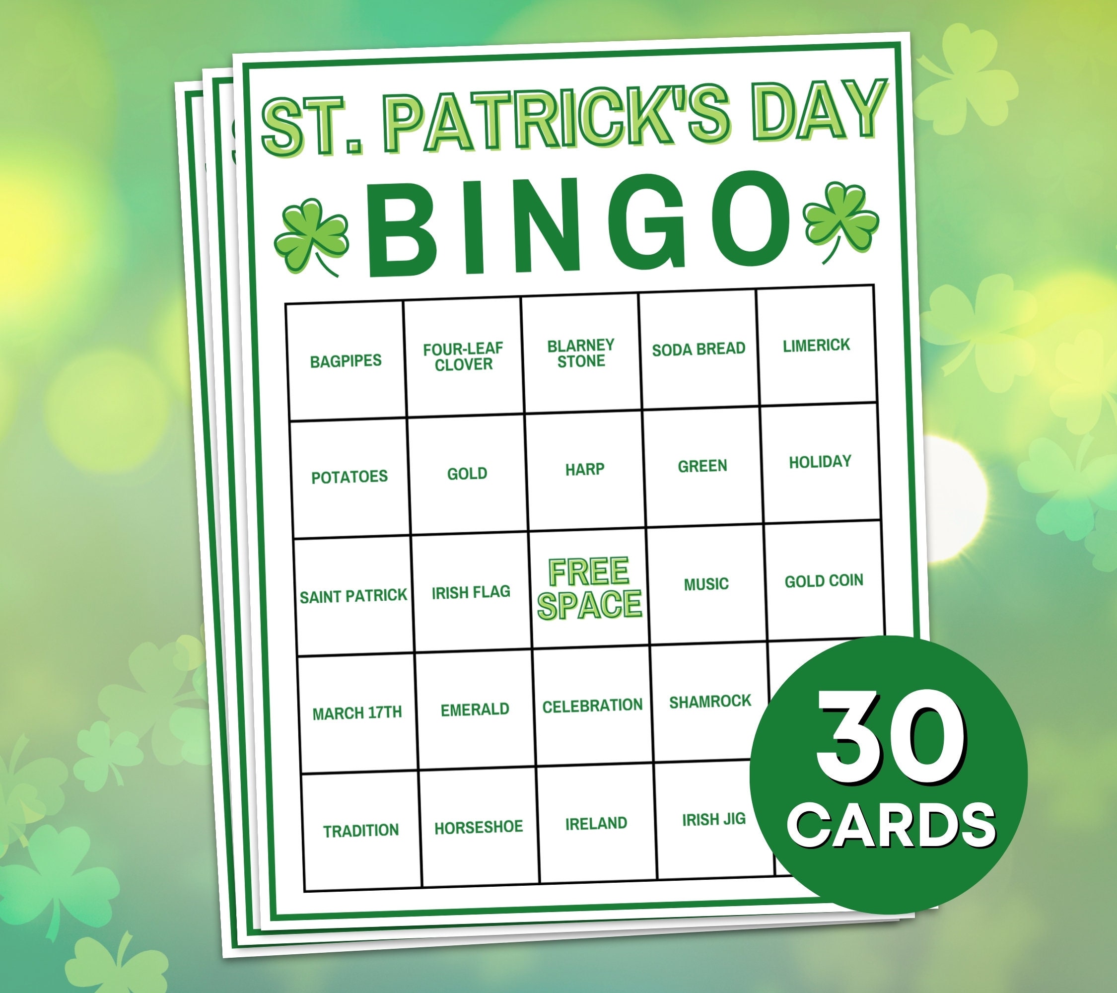 30 St Patricks Day Bingo Cards Game Printable, St Patrick Bingo Boards ...
