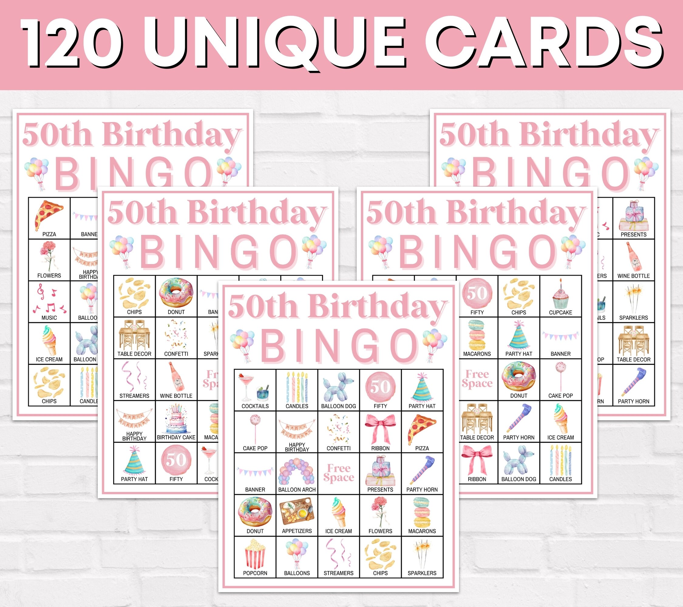 120 50th Birthday Bingo Cards Printable Game, 50th Birthday Party Bingo ...