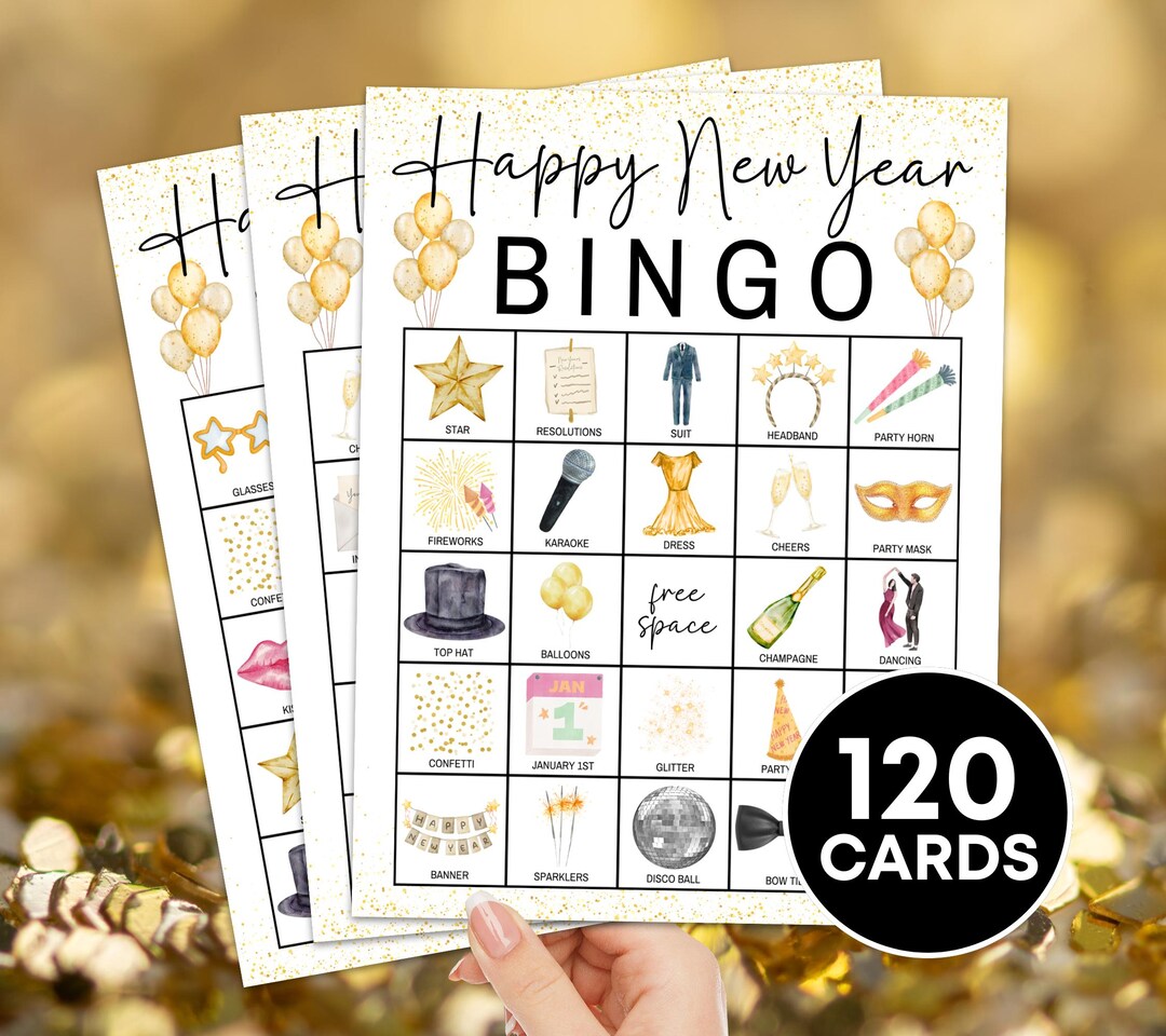 120 New Years Bingo Cards Printable Game, New Years Eve Bingo Boards ...