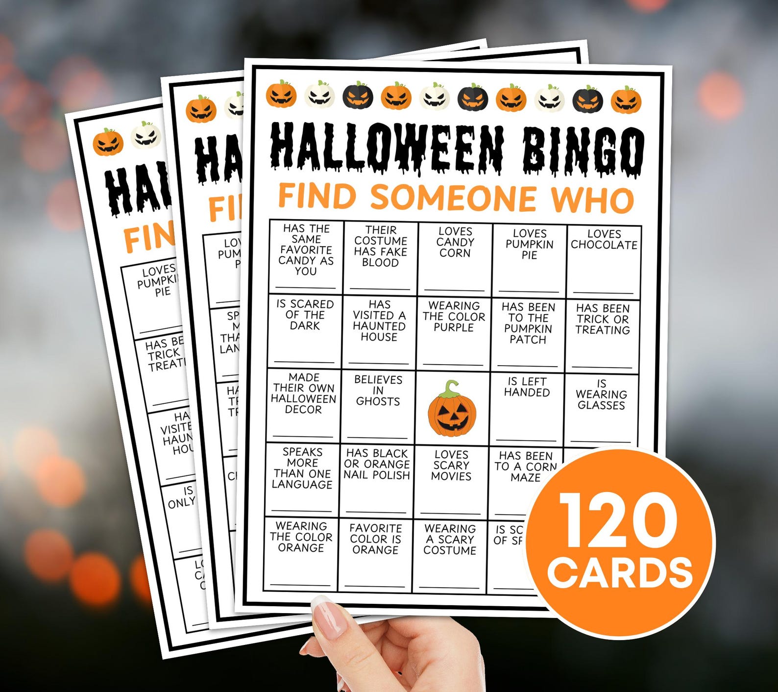 120 Halloween Mingle Bingo Cards Printable Game, Halloween Fall Find ...