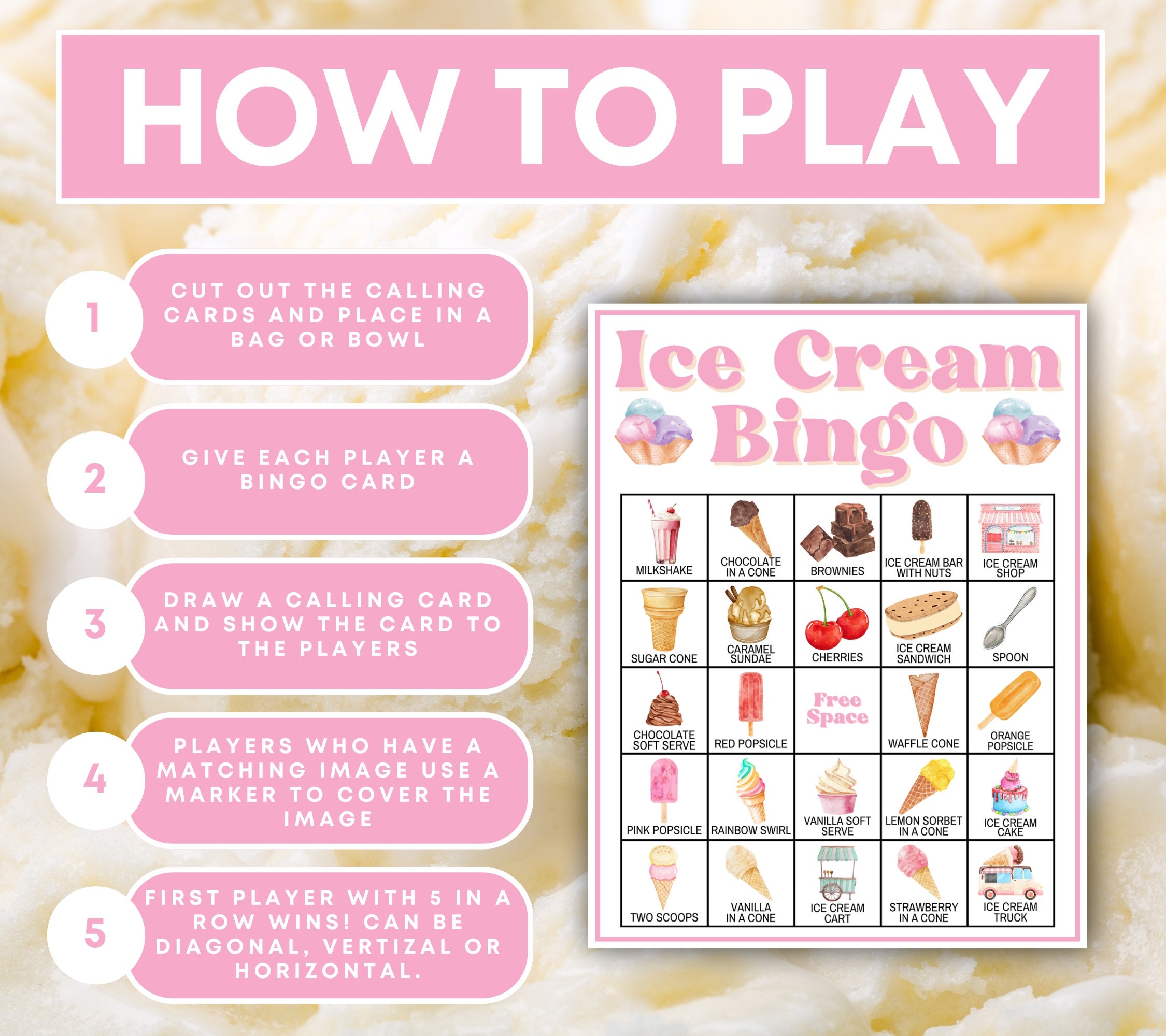 120 Ice Cream Bingo Cards Printable Game, Ice Cream Birthday Party ...