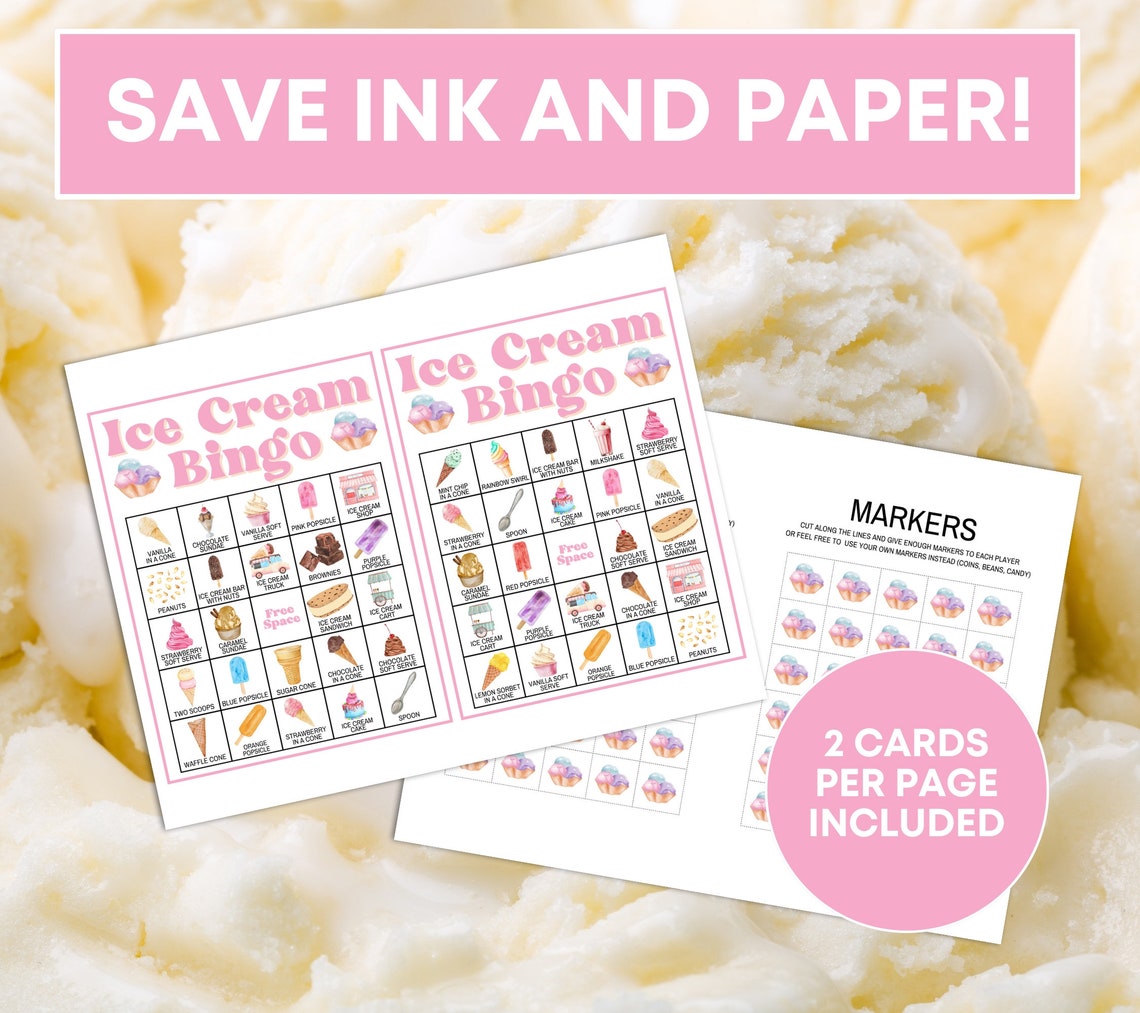 90 Ice Cream Bingo Cards Printable Game, Ice Cream Birthday Party Bingo ...