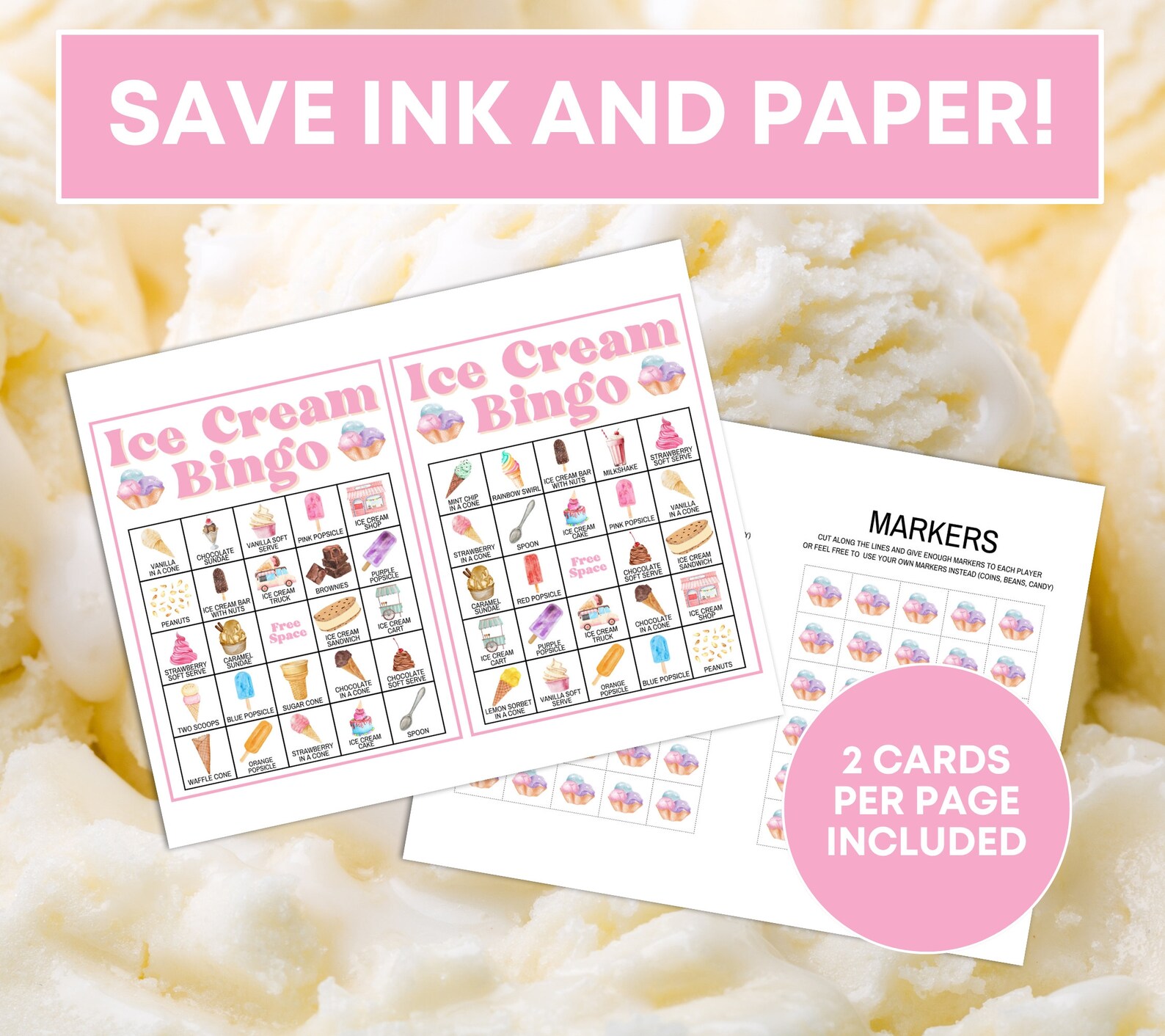 90 Ice Cream Bingo Cards Printable Game, Ice Cream Birthday Party Bingo ...
