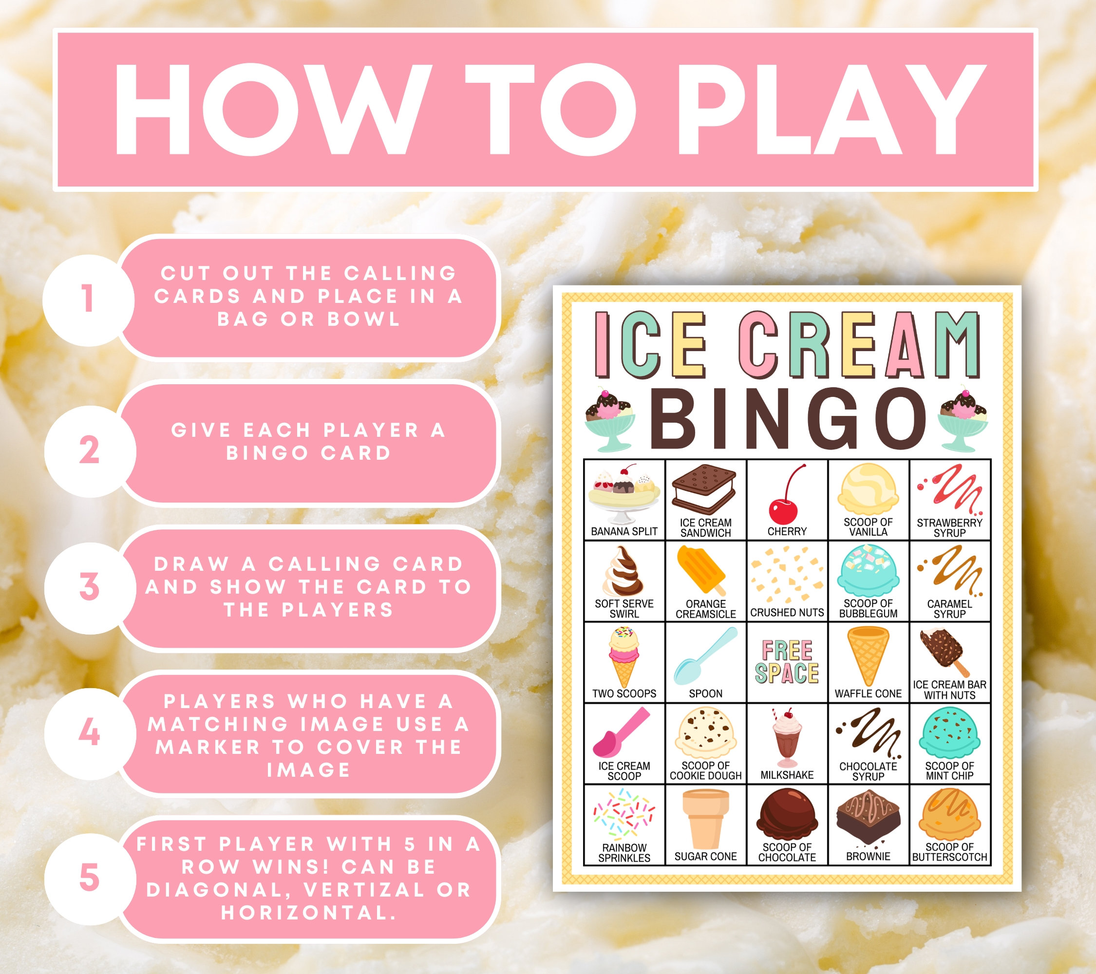 60 Ice Cream Bingo Cards Printable Game, Ice Cream Birthday Party Bingo ...
