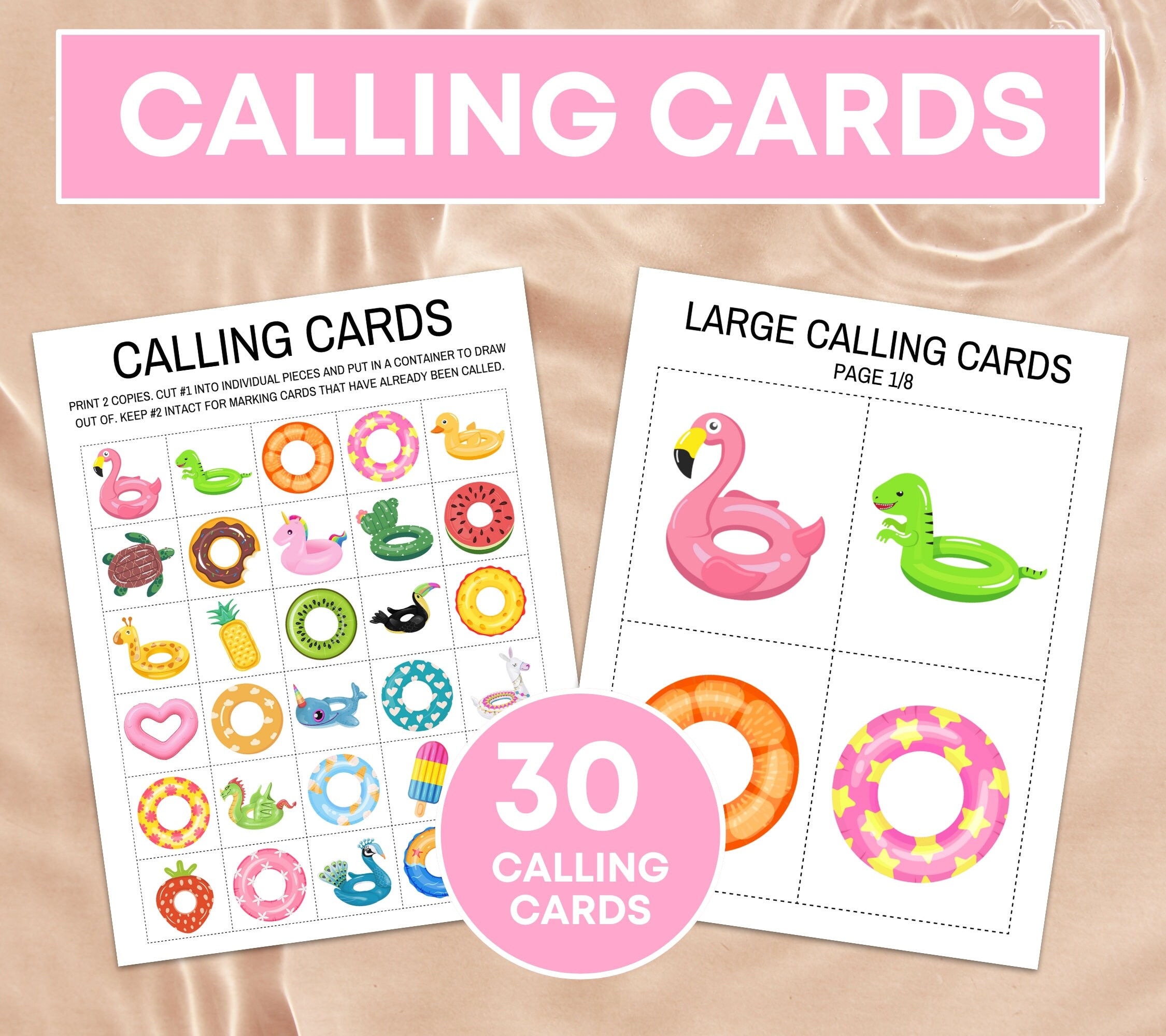 30 Pool Party Bingo Cards Printable Game, Summer Pool Party Birthday ...