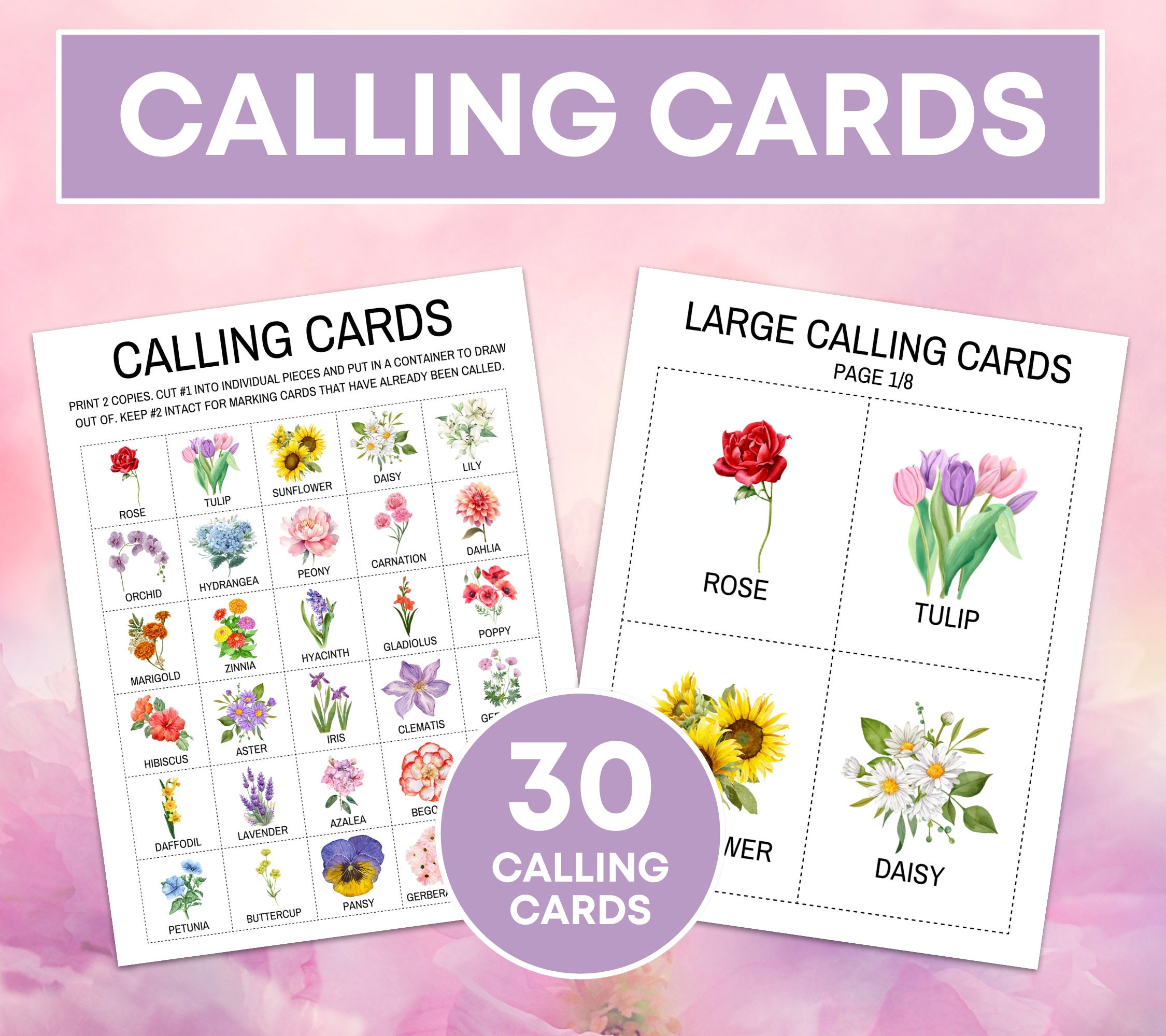 120 Flower Bingo Cards Printable Game, Floral Spring Bingo Boards Kids ...