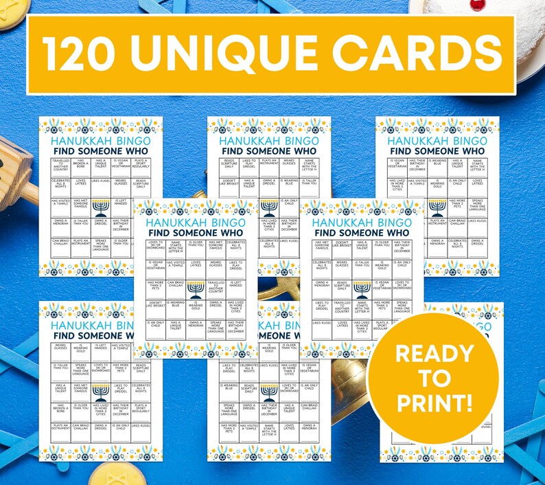 120 Hanukkah Mingle Bingo Card Printable Game,hanukkah Find Someone Who ...
