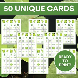 50 Frog Bingo Cards Printable Game, Frog Birthday Party Bingo Game for ...