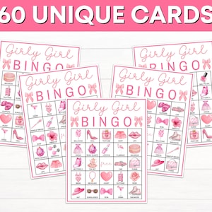 60 Girly Pink Aesthetic Bingo Cards Printable Game, Pink Girl Coquette ...