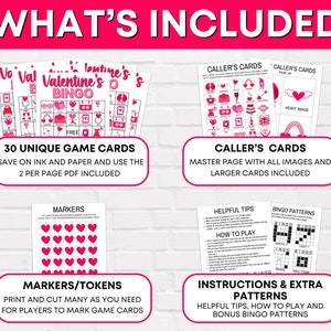 30 Valentines Bingo Game Cards Printable, Valentine's Day Bingo Cards ...