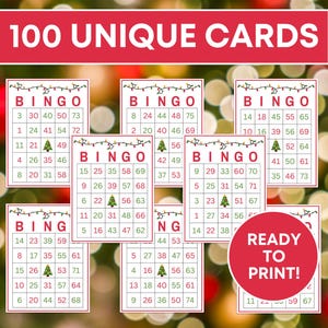 100 Christmas Bingo Card Printable Game,christmas Bingo Board,christmas ...
