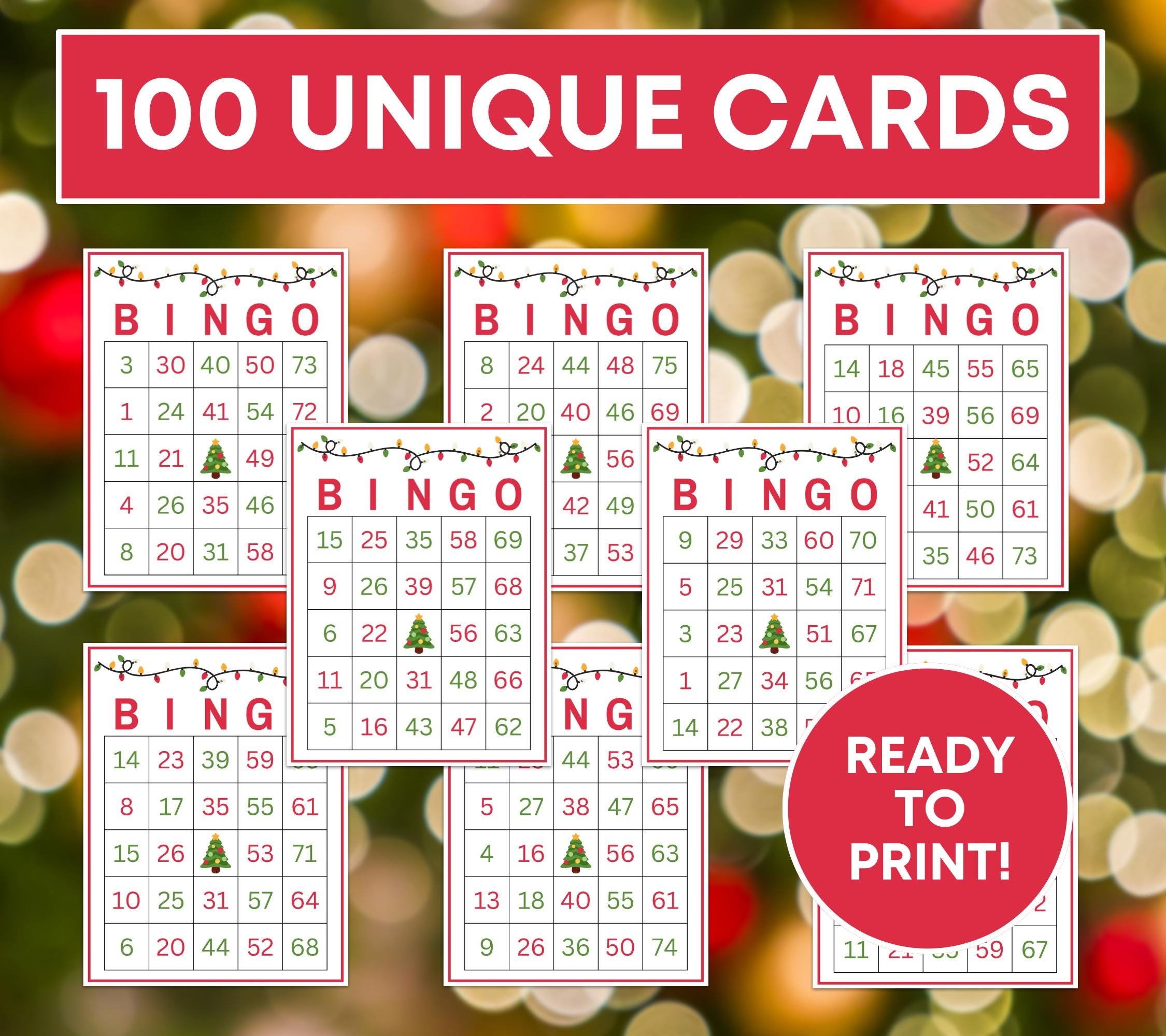100 Christmas Bingo Card Printable Game,christmas Bingo Board,christmas ...
