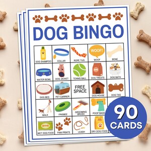 90 Dog Bingo Cards Printable Game, Puppy Dog Bingo Cards Game, Dog ...