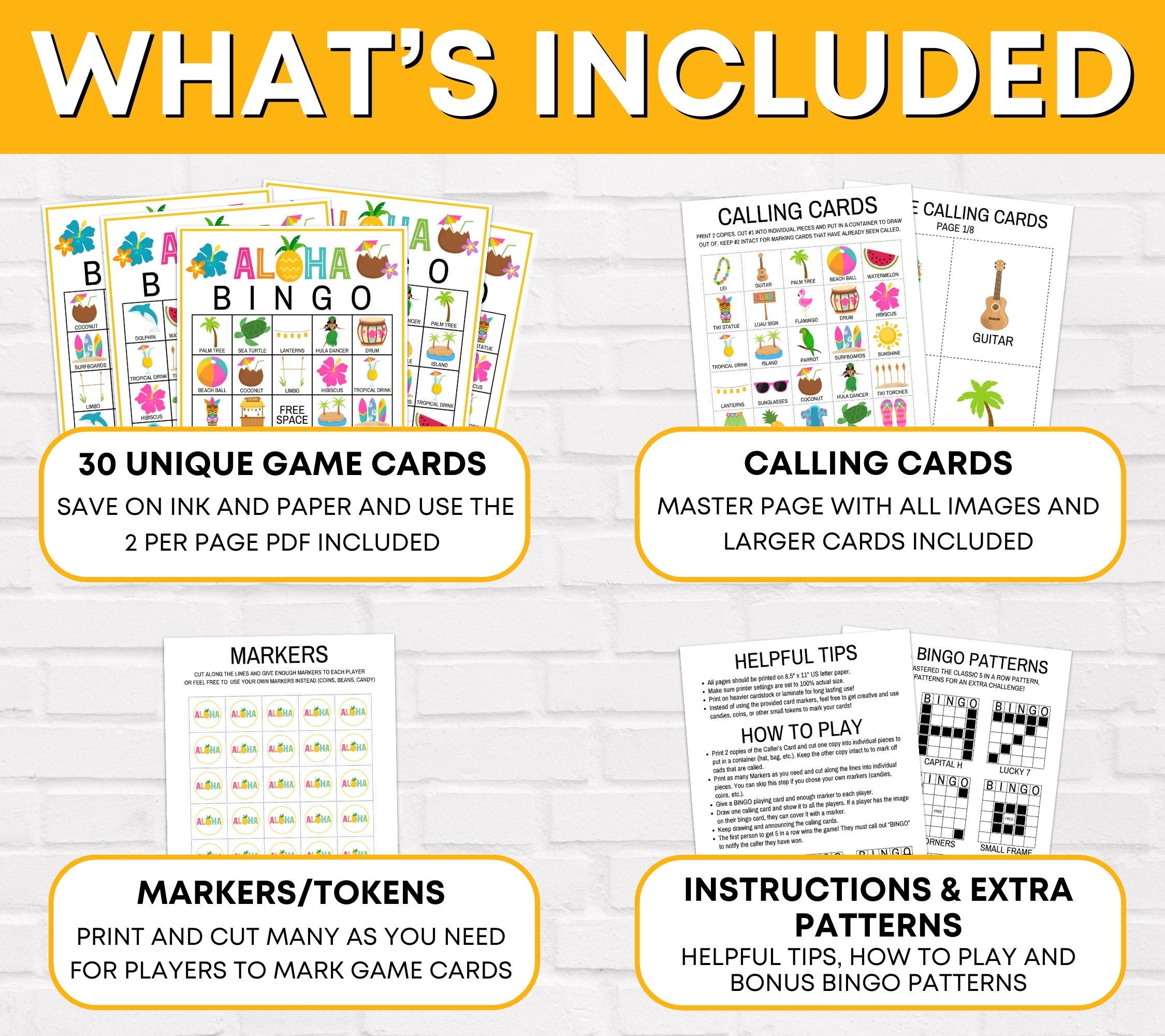 30 Aloha Bingo Cards Printable Game, Luau Hawaiian Birthday Party Bingo ...