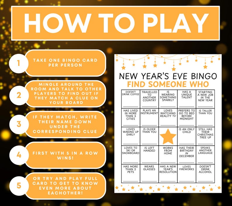 120 New Years Mingle Bingo Cards Printable Game, New Years Eve Find ...