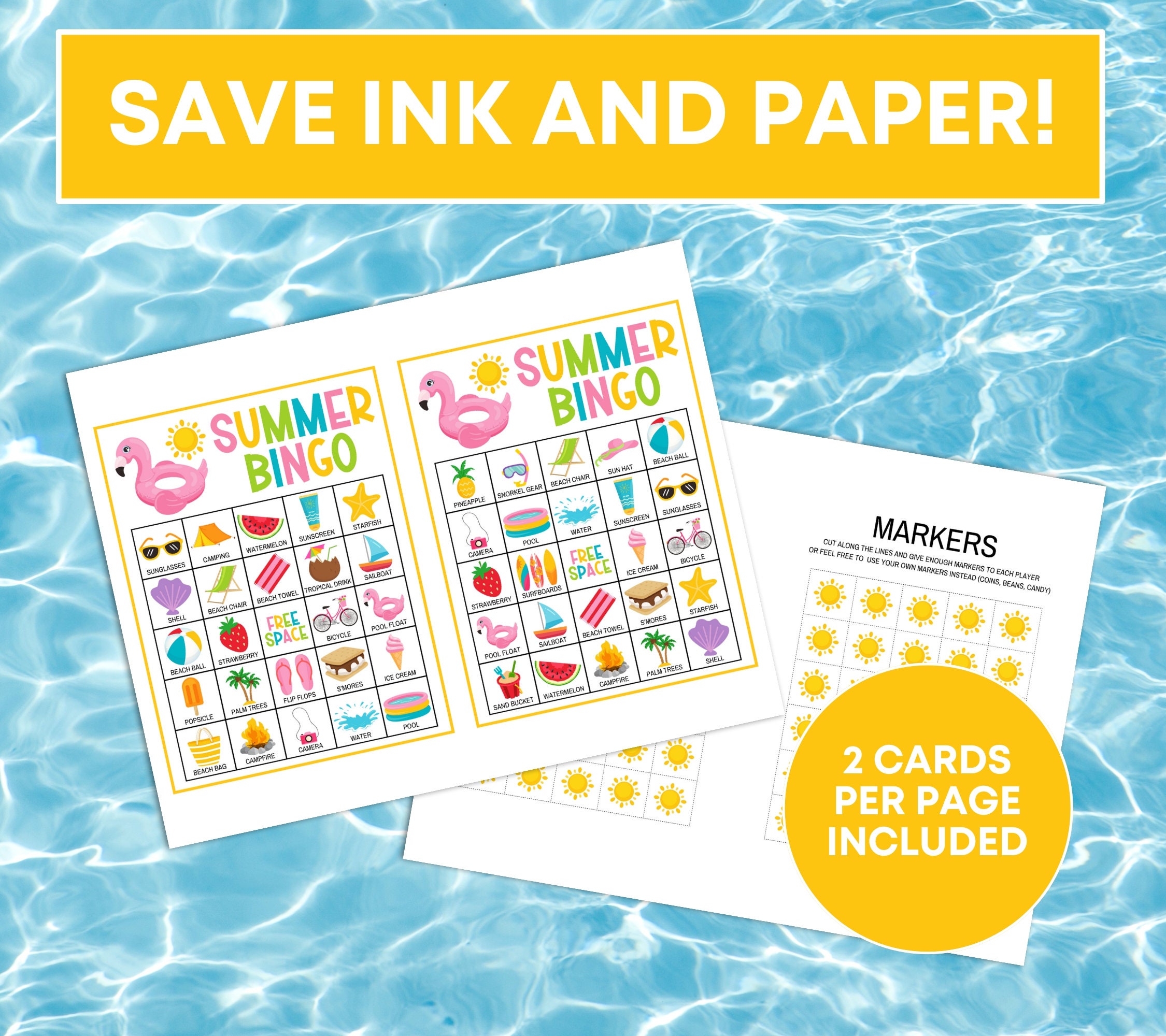 90 Summer Bingo Cards Printable Game, Summer Birthday Party Bingo Game ...