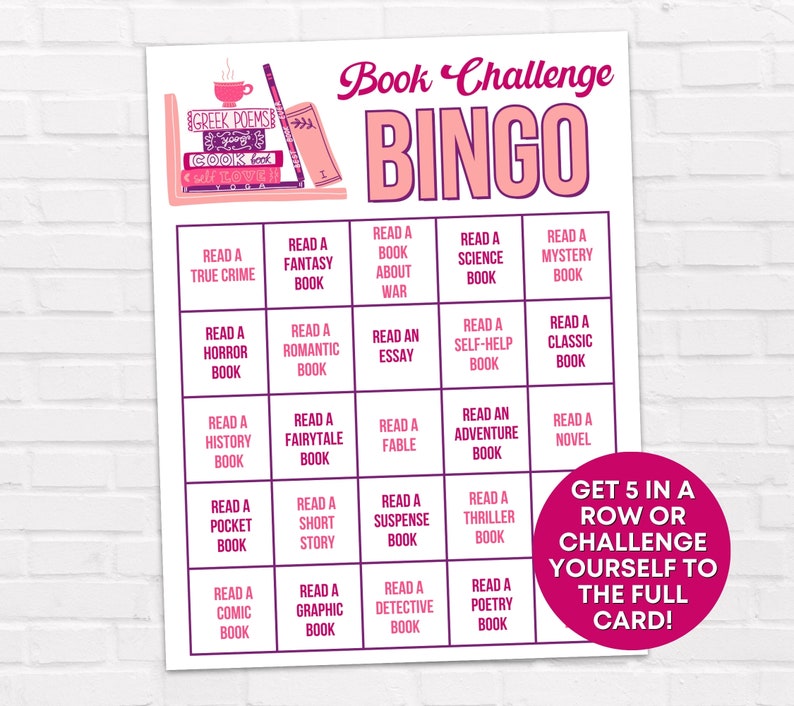 Book Challenge Bingo Printable, Reading Challenge Bingo PDF, Reading ...