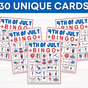 30 Fourth of July Bingo Cards Printable Game, 4th of July USA ...