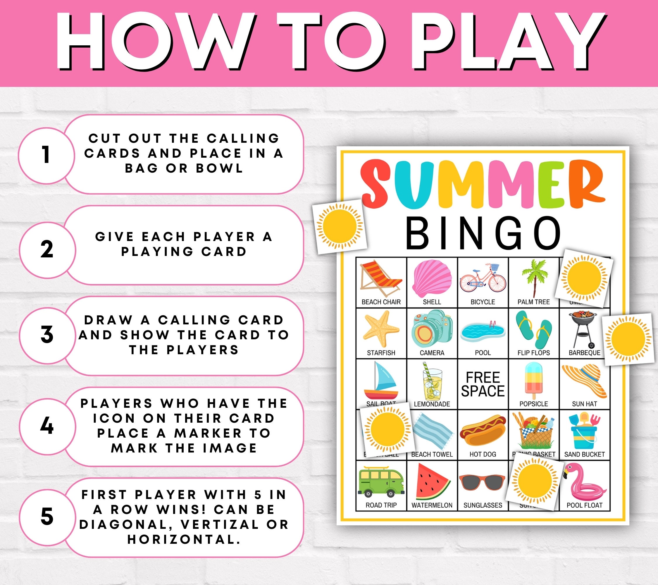 60 Summer Bingo Cards Printable Game, Summer Birthday Party Bingo Game ...