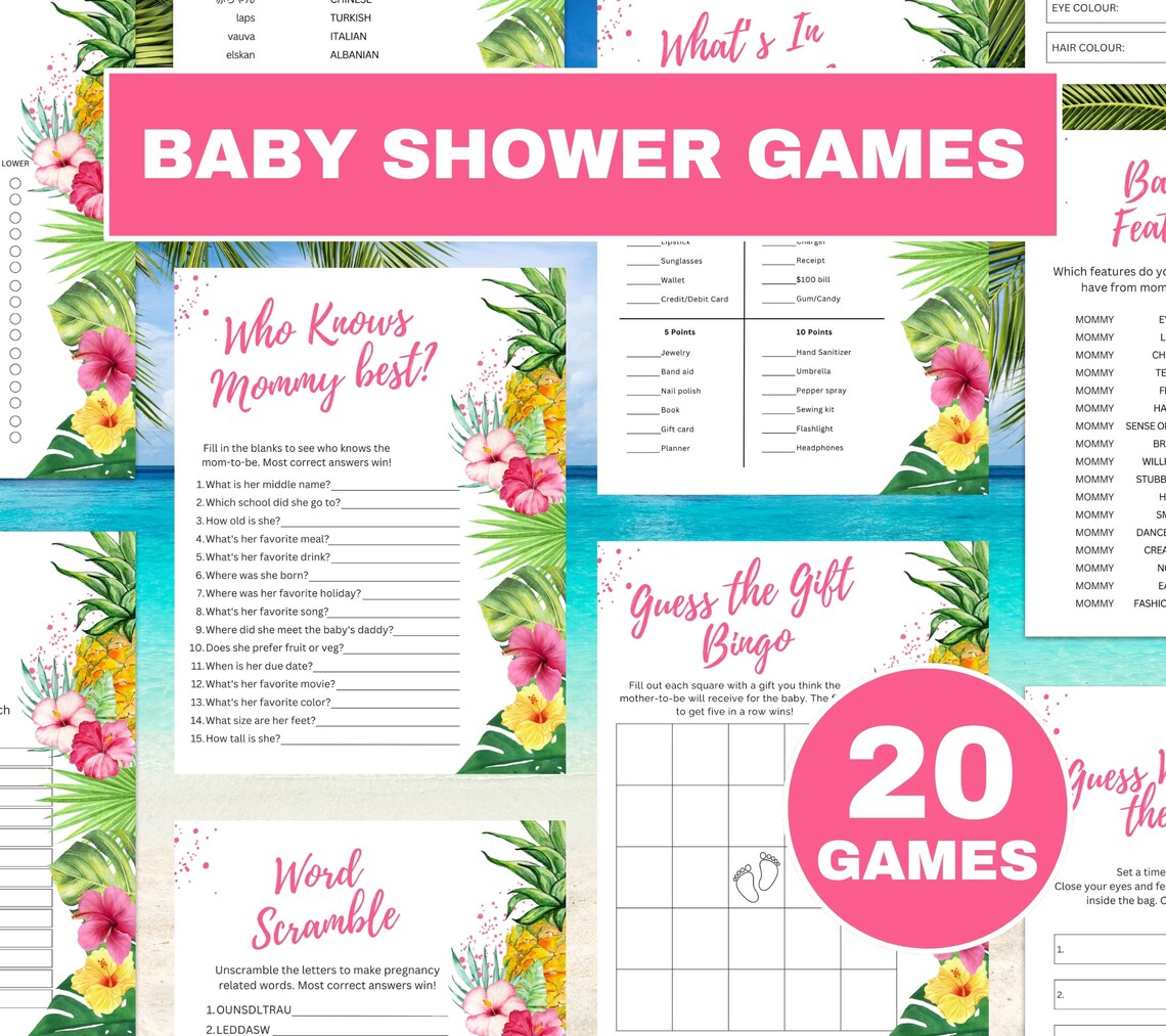 Aloha Baby Shower Games Printable Bundle, Aloha Tropical Baby Shower ...