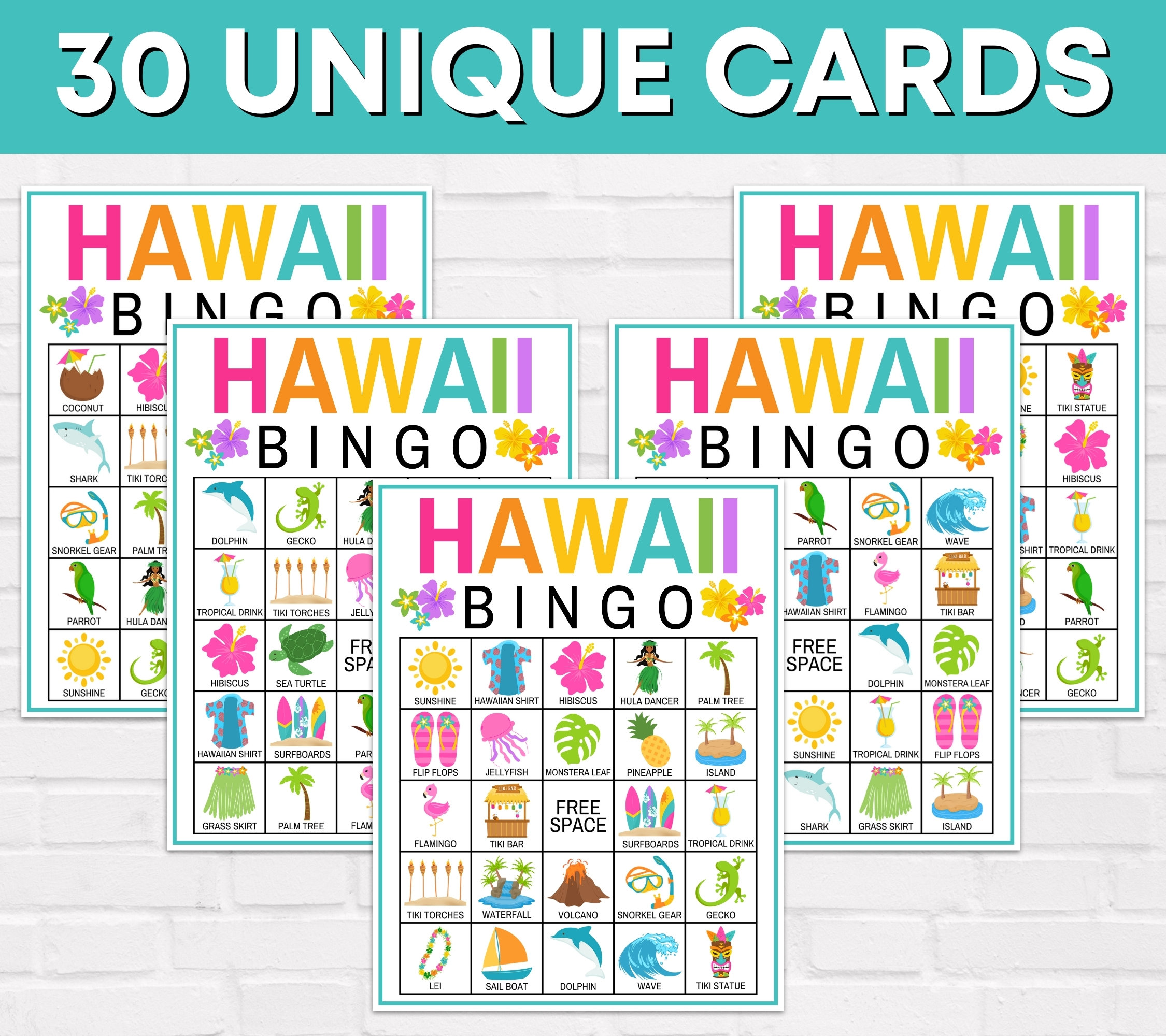 30 Hawaii Bingo Cards Printable Game, Luau Aloha Hawaiian Birthday ...