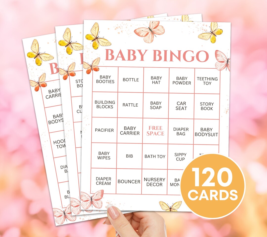 120 Butterflies Baby Shower Bingo Cards Printable Game, Baby Butterfly ...