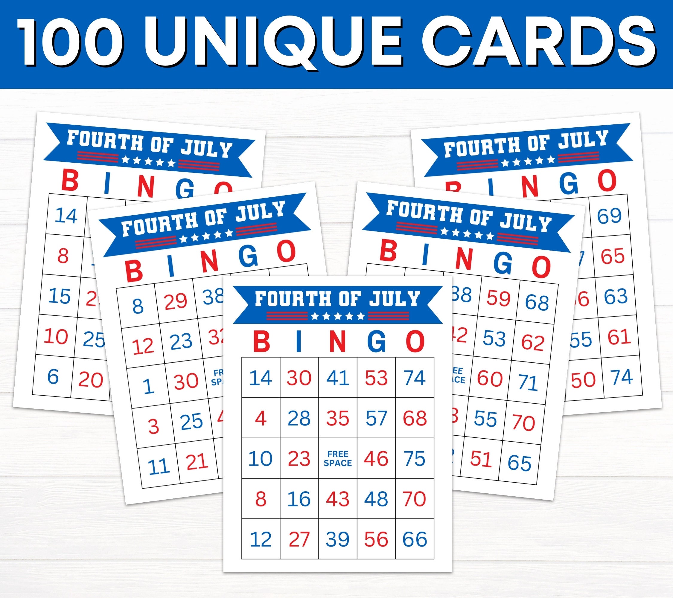 100 Fourth of July Bingo Cards Printable Game, 4th of July USA ...