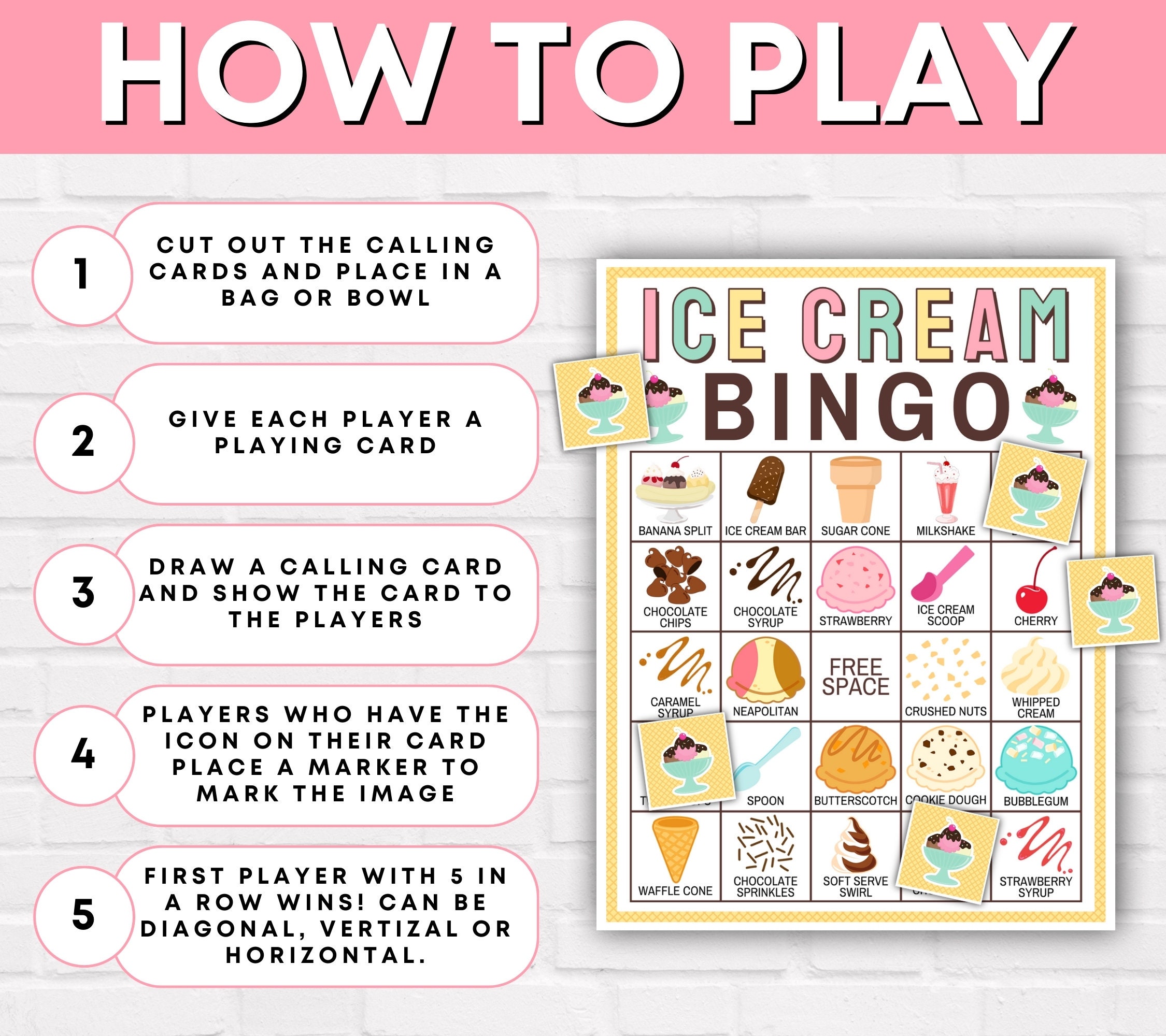 60 Ice Cream Bingo Cards Printable Game, Ice Cream Birthday Party Bingo ...