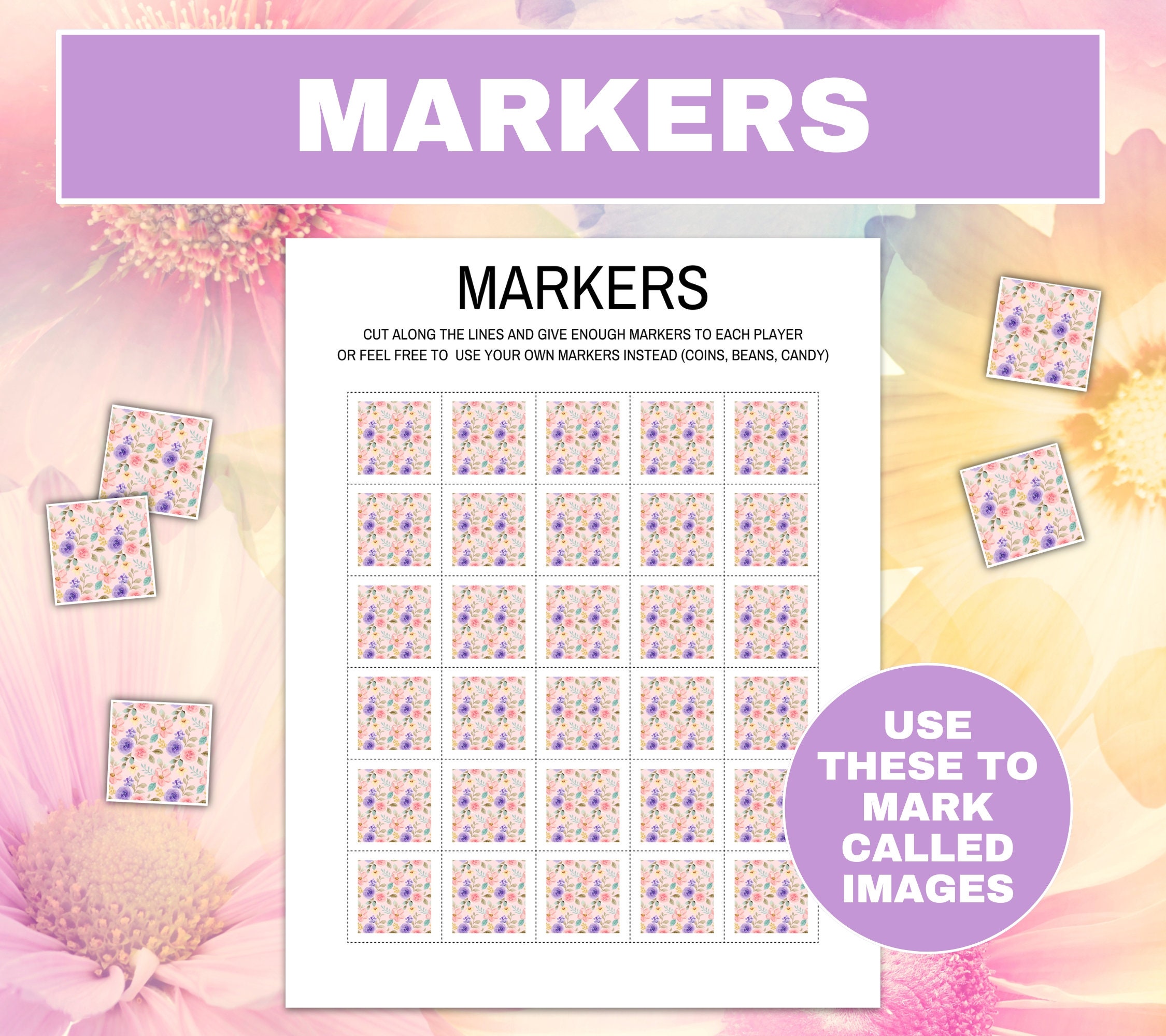 30 Flower Bingo Cards Printable Game, Floral Spring Bingo Boards Kids ...