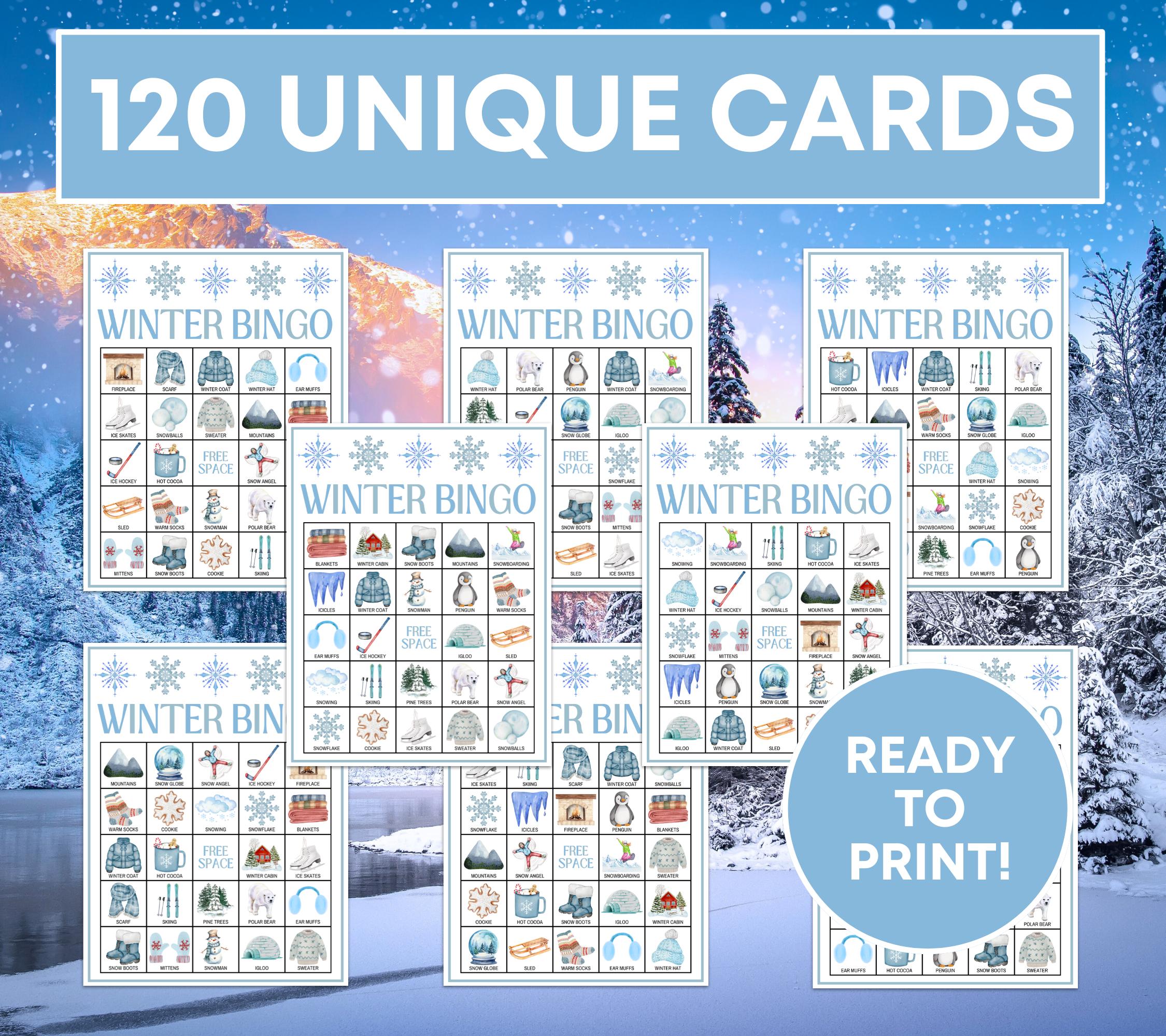 120 Winter Bingo Card Printable Game,winter Bingo Board Activity for ...