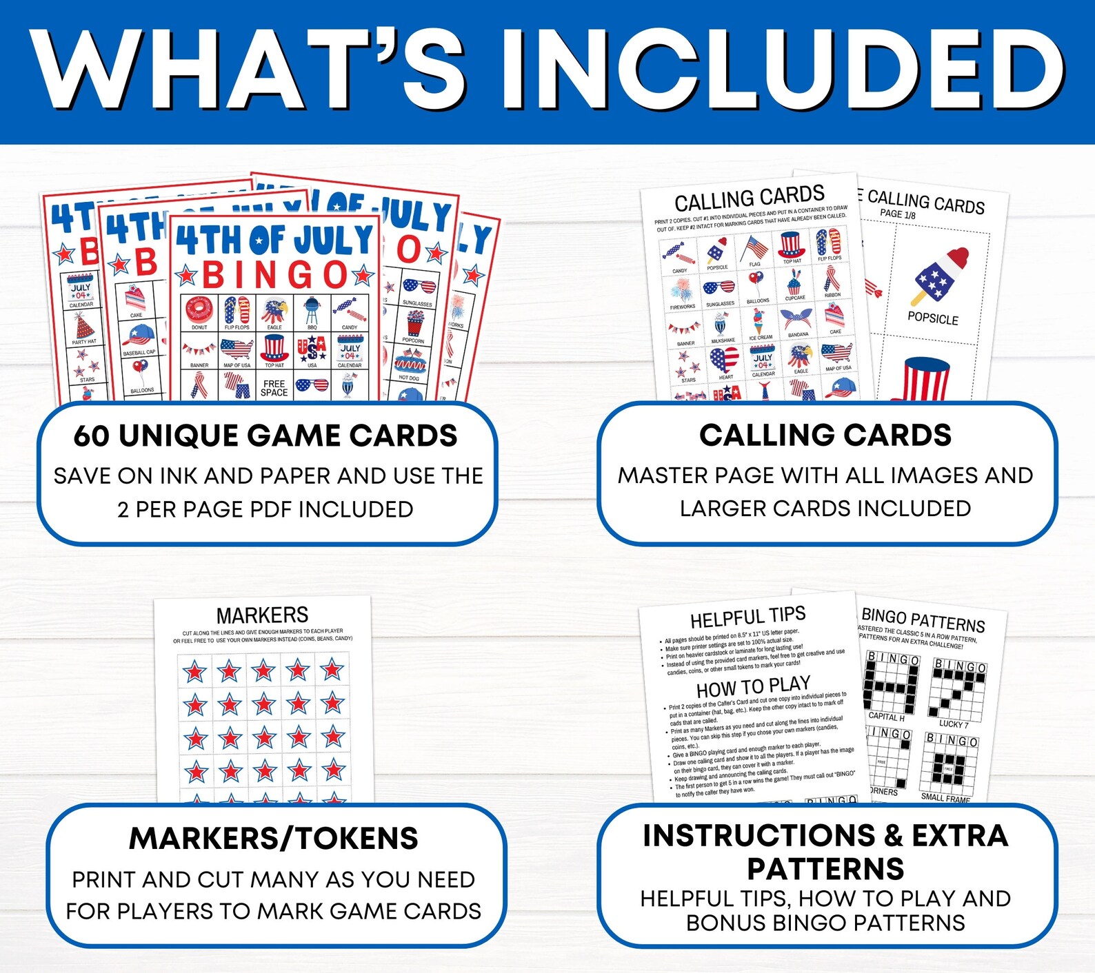 60 Fourth of July Bingo Cards Printable Game, 4th of July USA ...