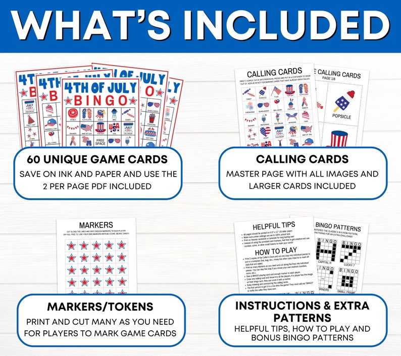 60 Fourth of July Bingo Cards Printable Game, 4th of July USA ...