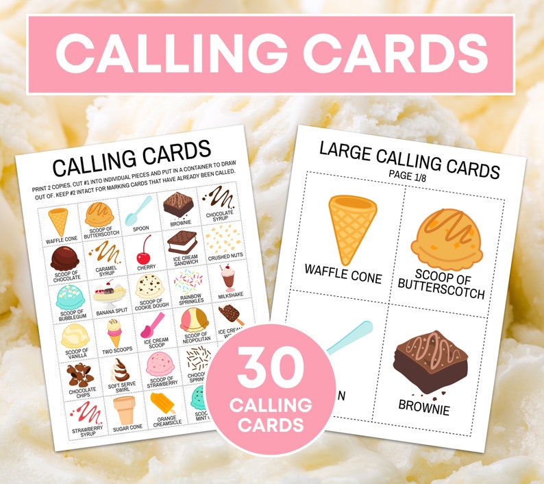 30 Ice Cream Bingo Cards Printable Game, Ice Cream Birthday Party Bingo ...