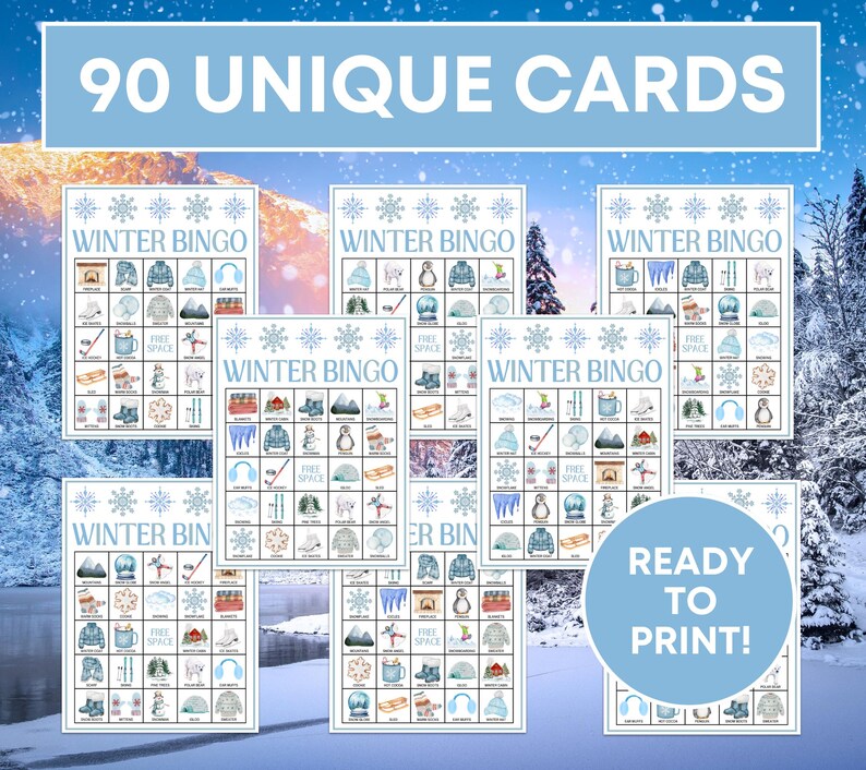 90 Winter Bingo Cards Printable Game,winter Bingo Board Activity for ...