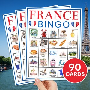 90 France Bingo Cards Printable Game, Paris France Travel Bingo Boards ...