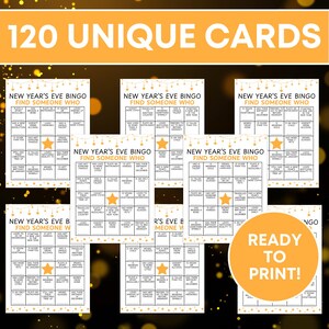 120 New Years Mingle Bingo Cards Printable Game, New Years Eve Find ...