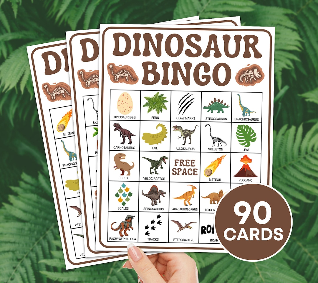 30 Dinosaur Bingo Cards Printable Game, Dinosaur Birthday Party Bingo ...