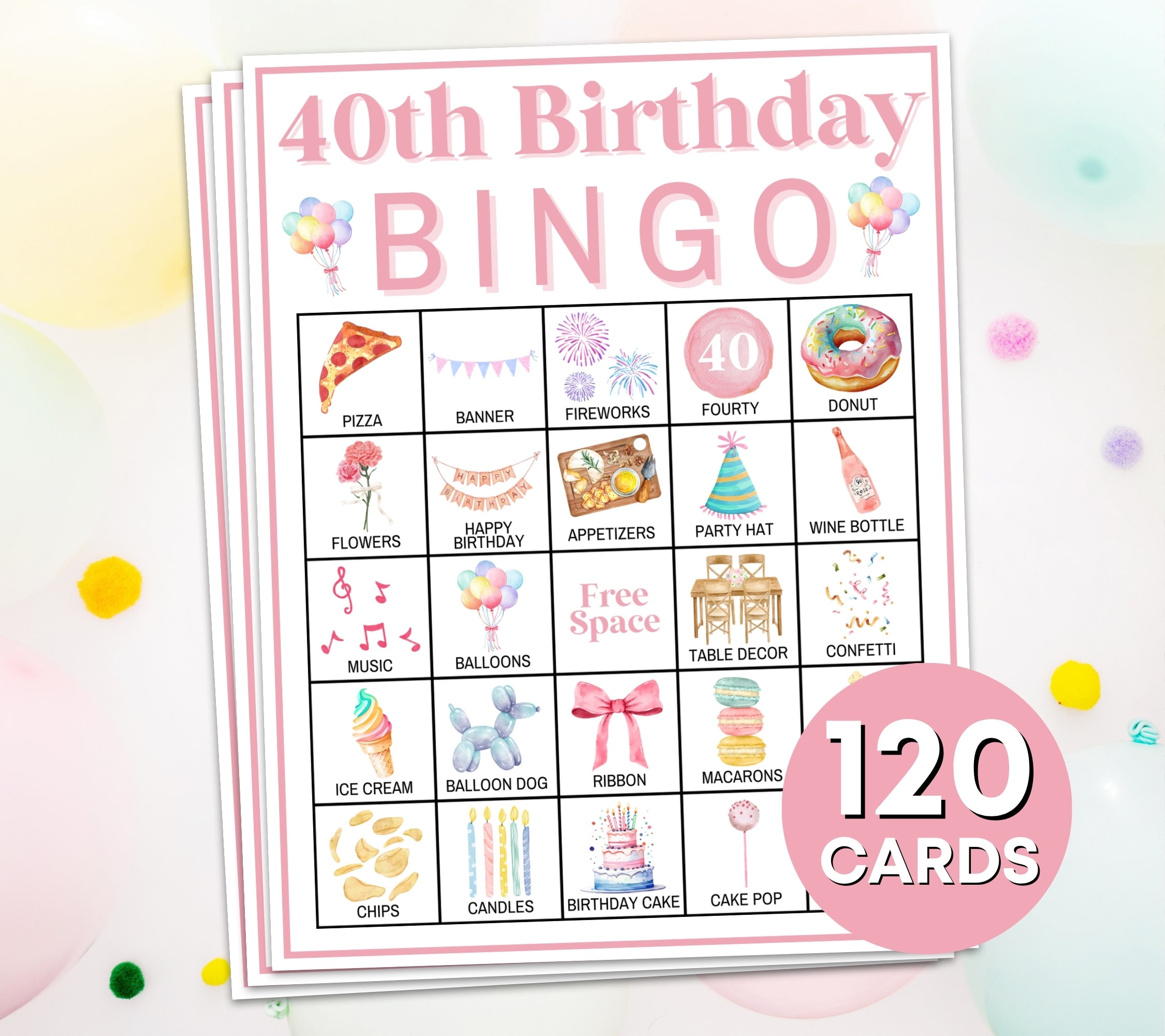 120 40th Birthday Bingo Cards Printable Game, 40th Birthday Party Bingo ...