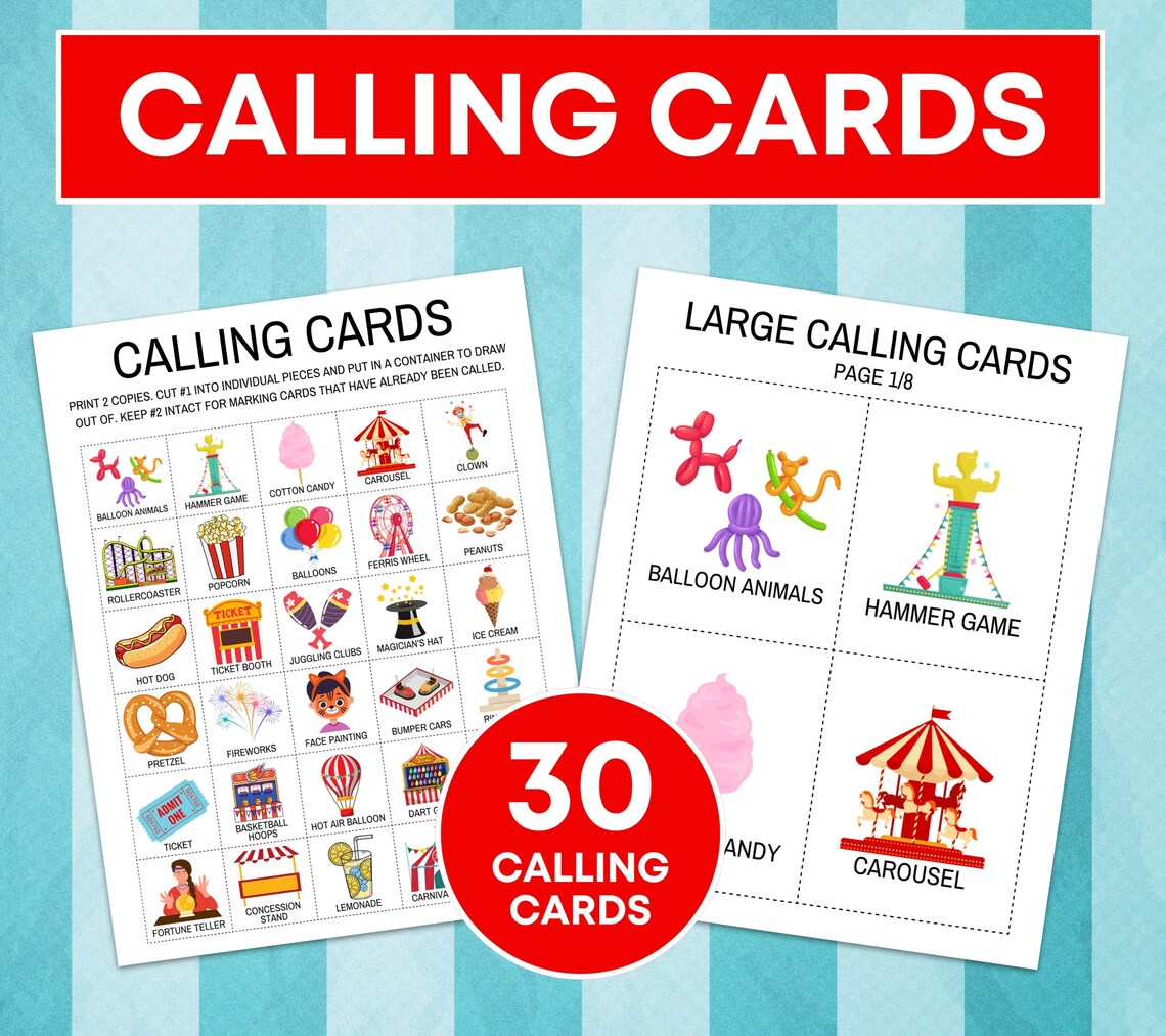 120 Carnival Bingo Cards Printable Game, Carnival Party Bingo Boards ...