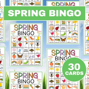 30 Spring Bingo Cards Printable Game, Spring Bingo Kids Classroom ...