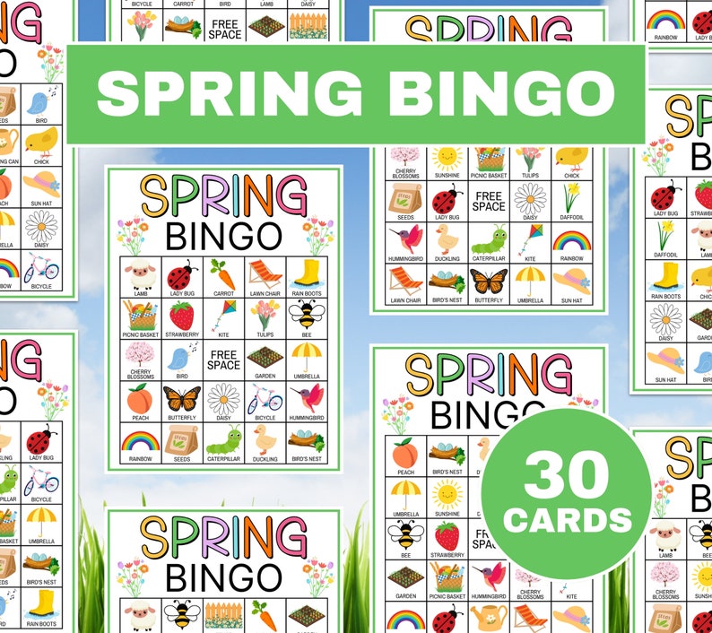 30 Spring Bingo Cards Printable Game, Spring Bingo Kids Classroom ...