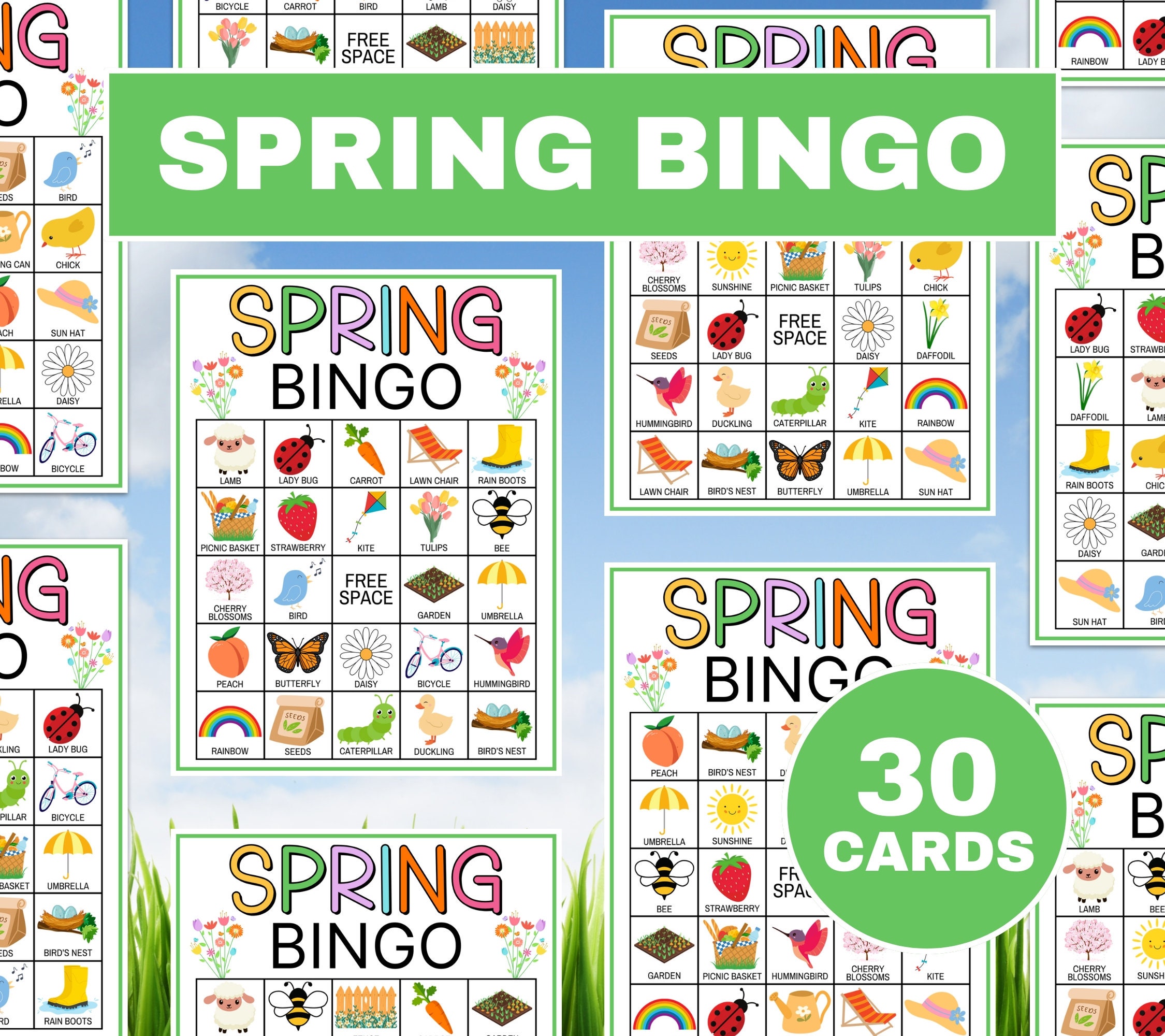 30 Spring Bingo Cards Printable Game, Spring Bingo Kids Classroom ...