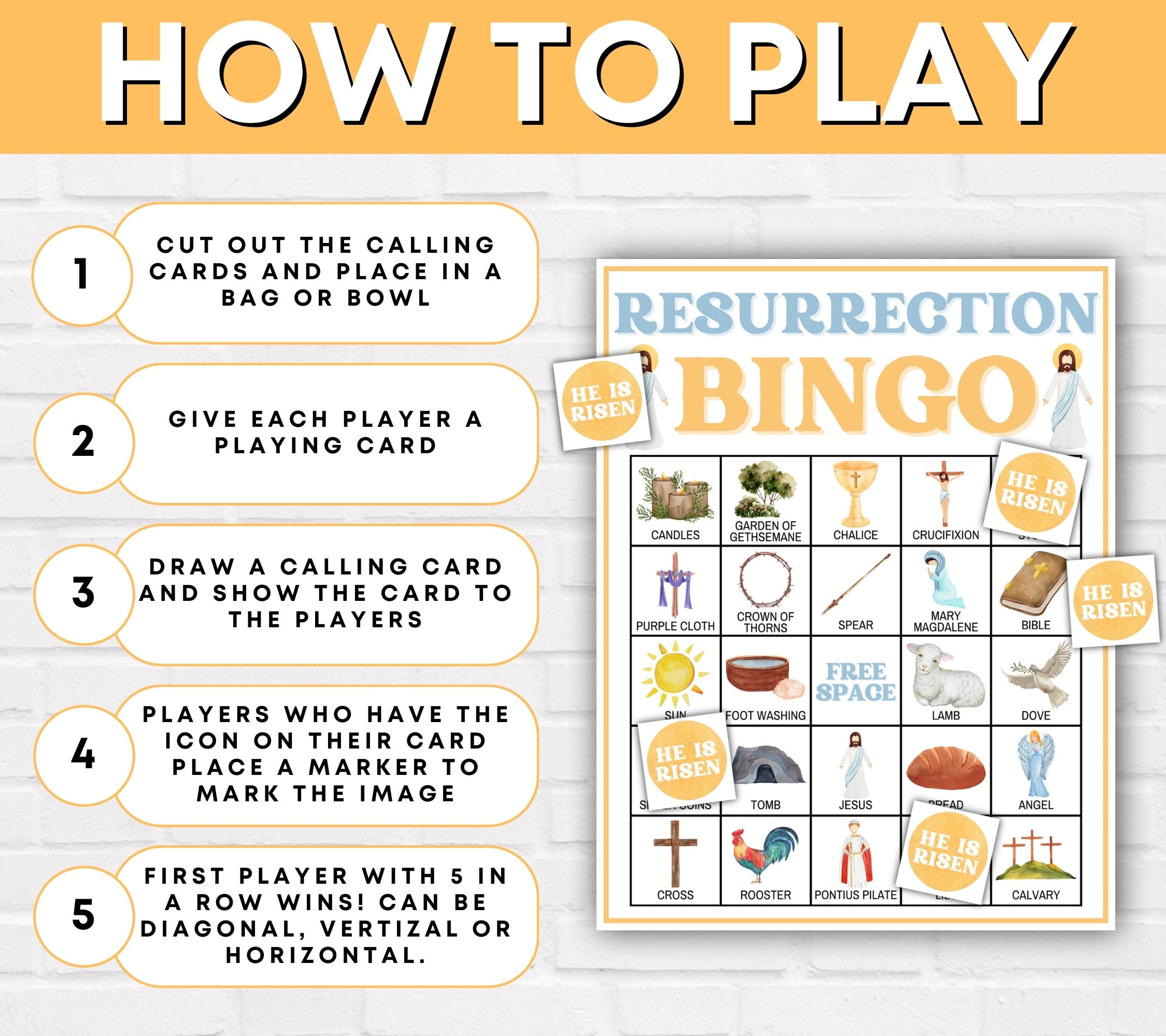 60 Resurrection Bingo Cards Printable Game, Easter Sunday Bible Bingo ...