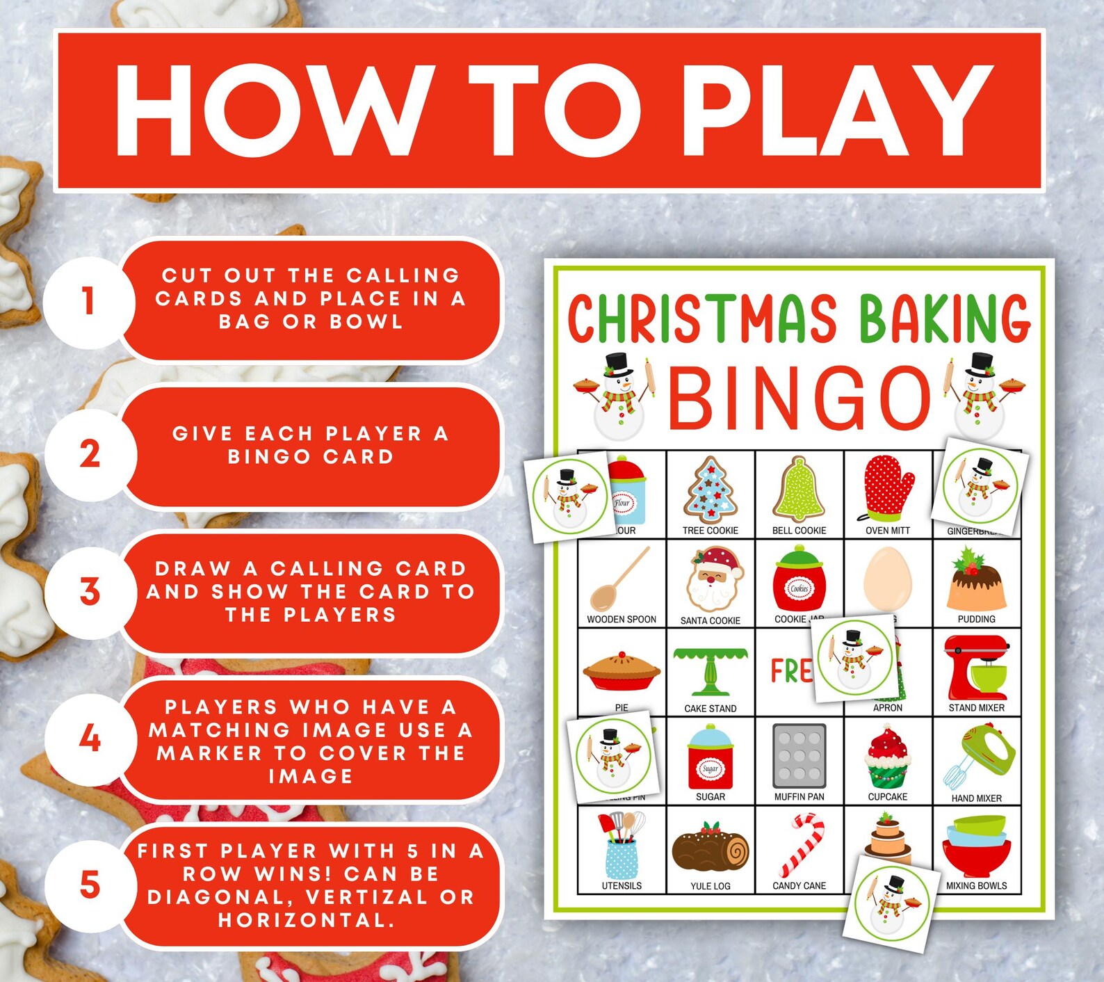 120 Christmas Baking Bingo Card Printable Game, Christmas Cookie Bingo ...