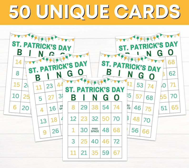 50 St Patricks Day Bingo Cards Game Printable, St Patrick Bingo Boards ...