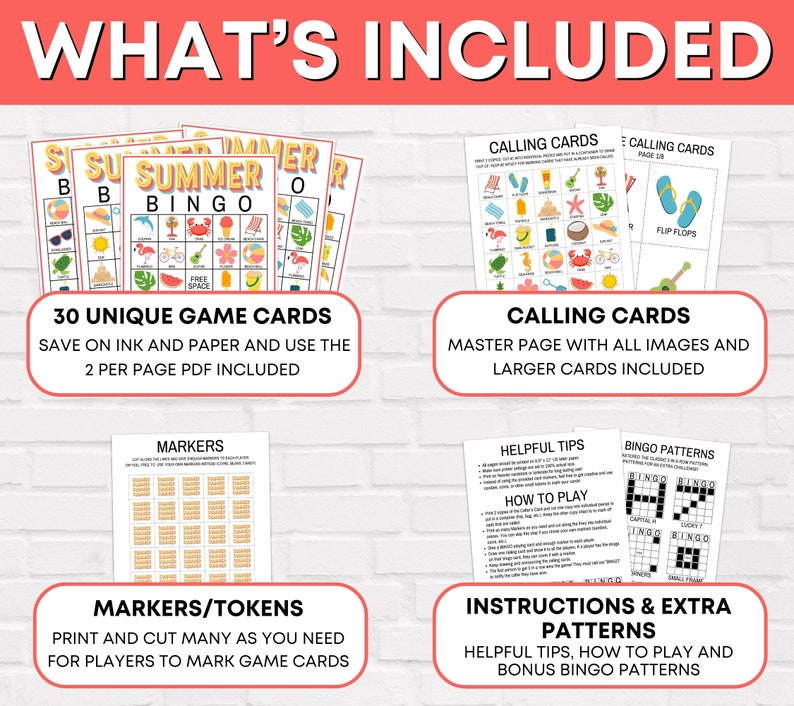 30 Summer Bingo Cards Printable Game, Summer Birthday Party Bingo Game ...