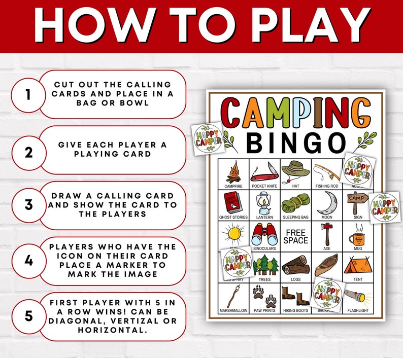30 Camping Bingo Cards Printable Game, Camping Party Bingo Game ...
