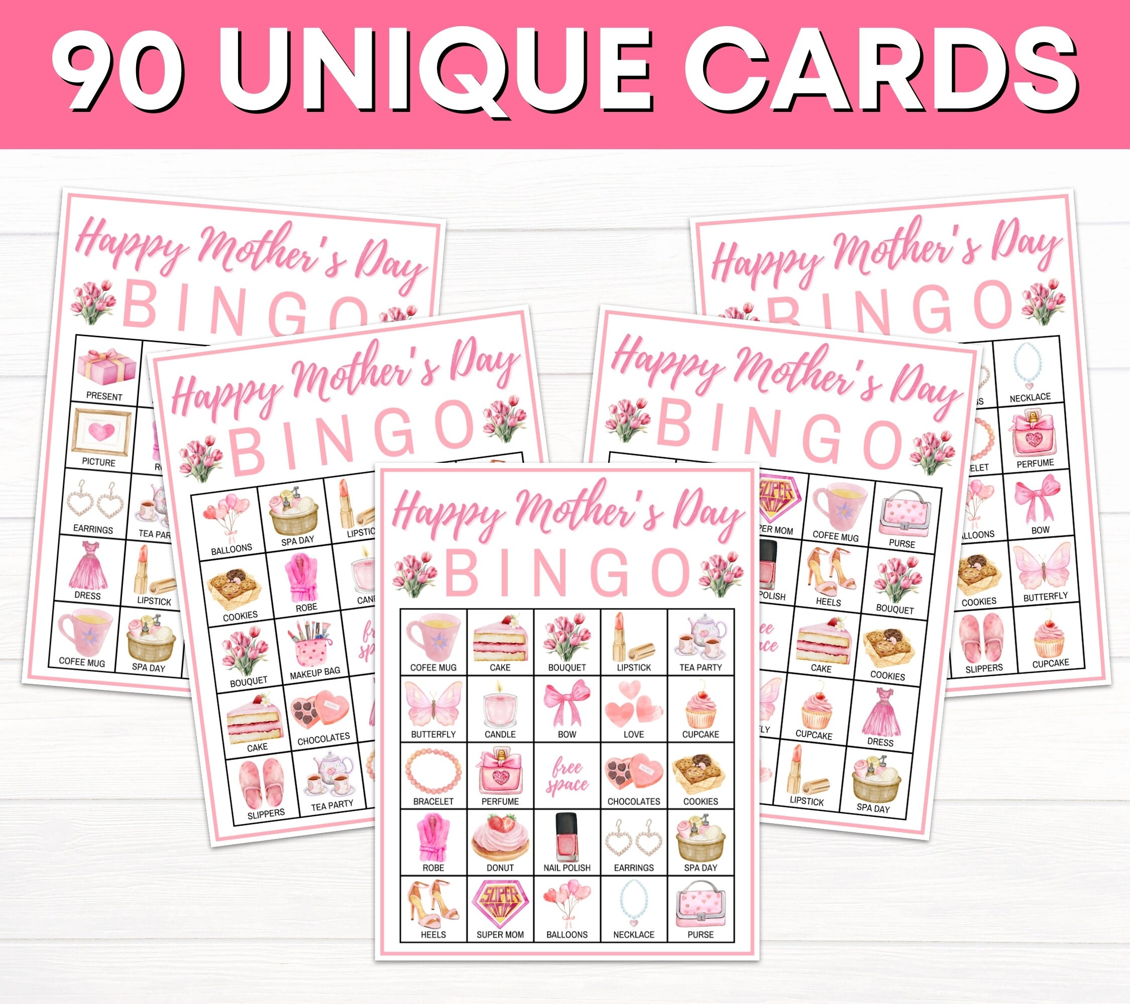 90 Mother's Day Bingo Cards Printable Game, Mothers Day Party Brunch ...