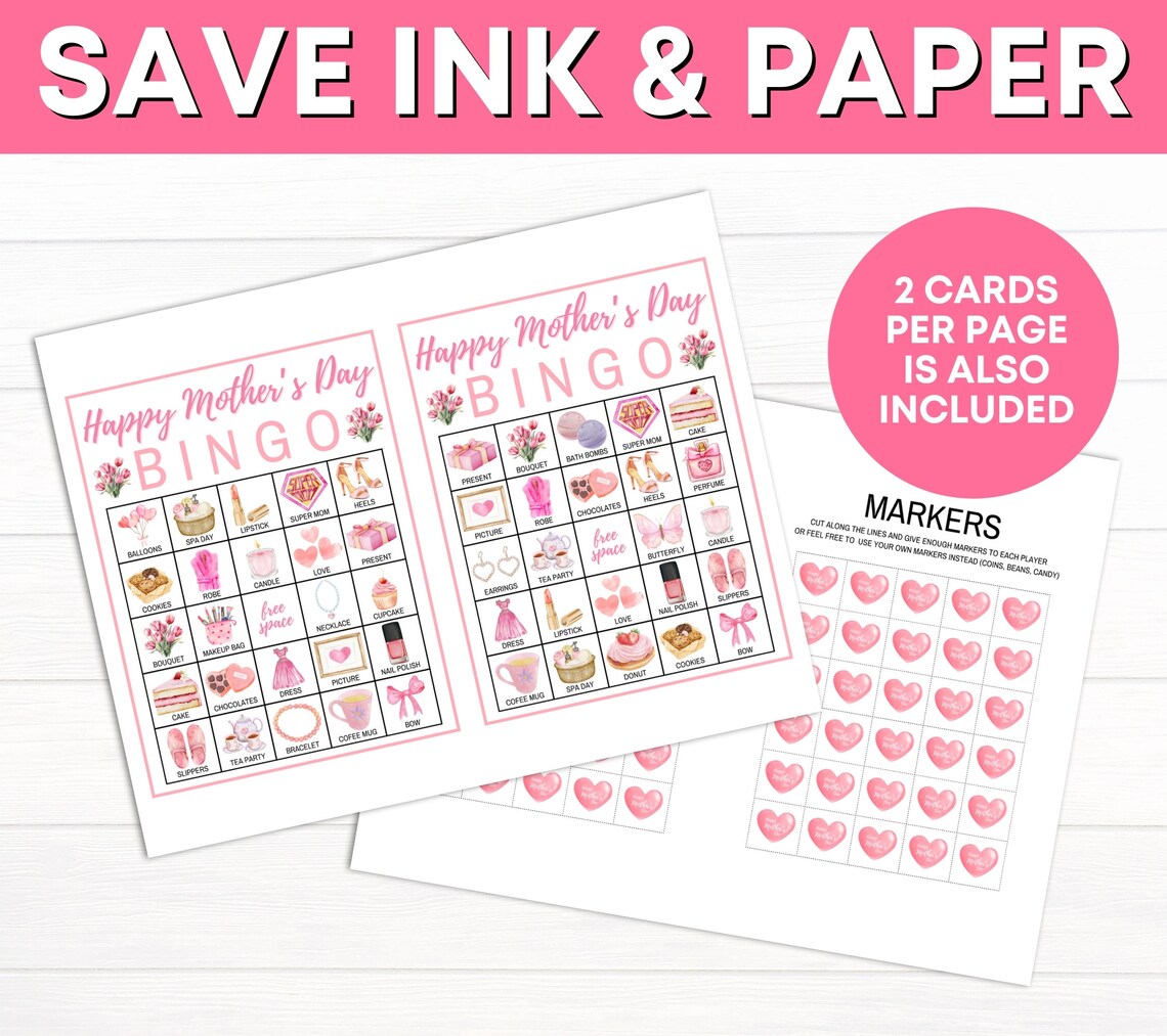 60 Mother's Day Bingo Cards Printable Game, Mothers Day Party Brunch ...