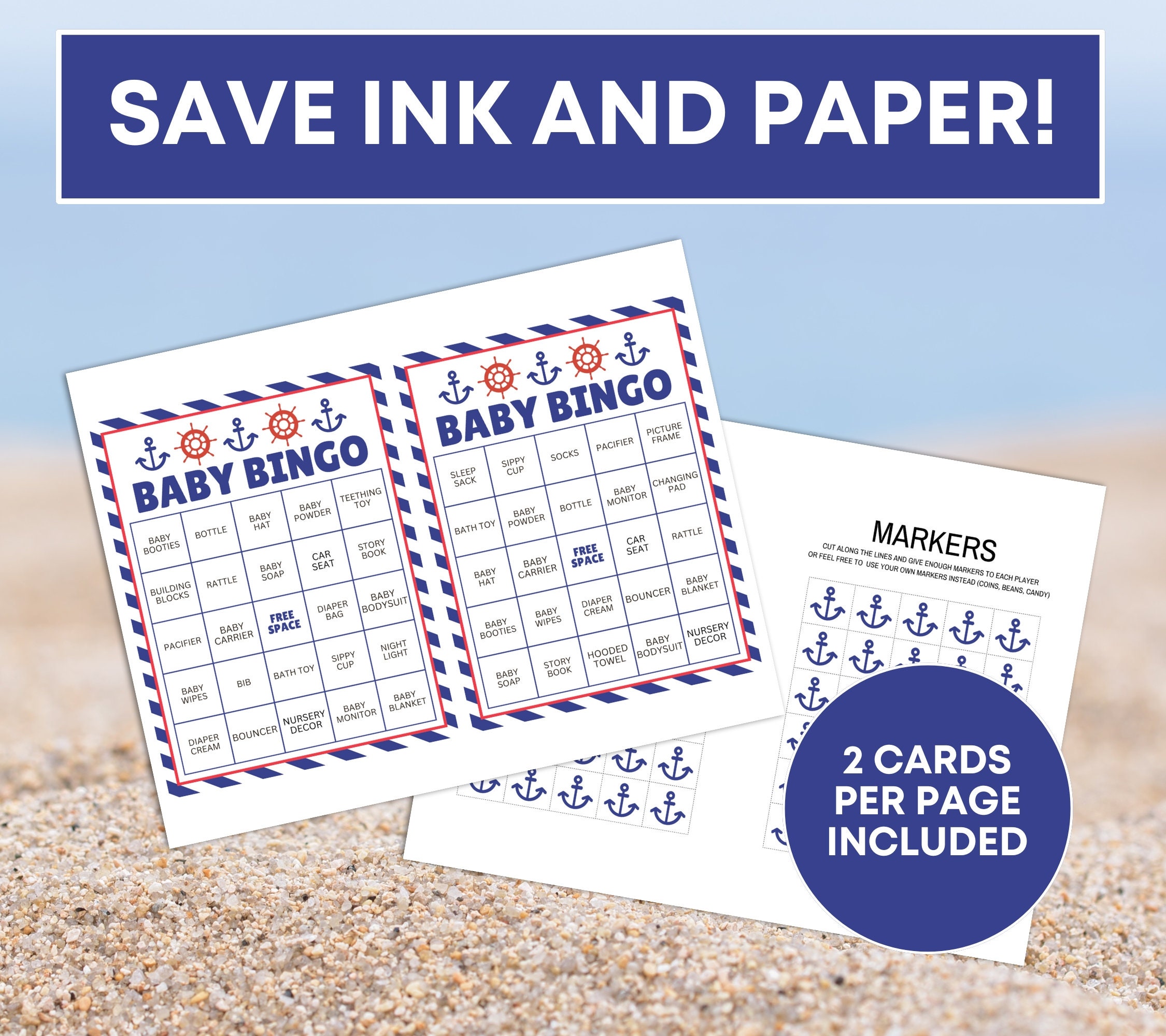 120 Ahoy Nautical Baby Shower Bingo Cards Printable Game, Baby Boy ...